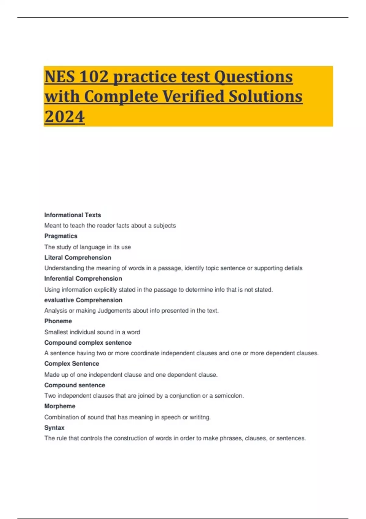 NES 102 practice test Questions with Complete Verified Solutions 2024 ...