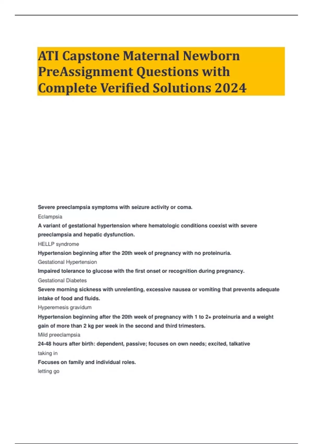 ATI Capstone Maternal Newborn PreAssignment Questions with Complete Verified Solutions 2024 ...