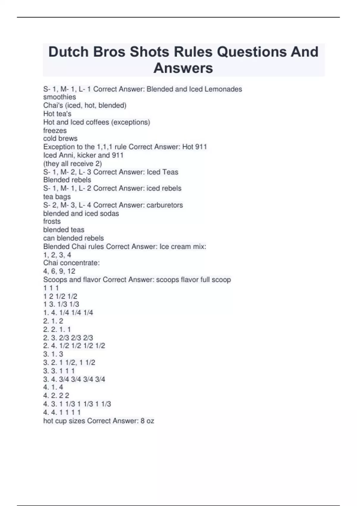 Dutch Bros shots rules questions and answers - Dutch Bros - Stuvia US