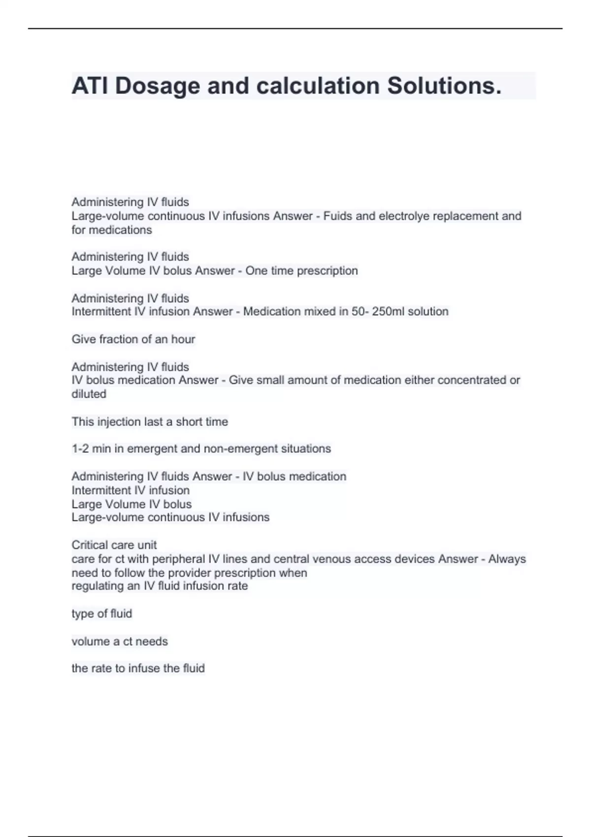 ATI Dosage and calculation Solutions - ATI dosage calculation - Stuvia US