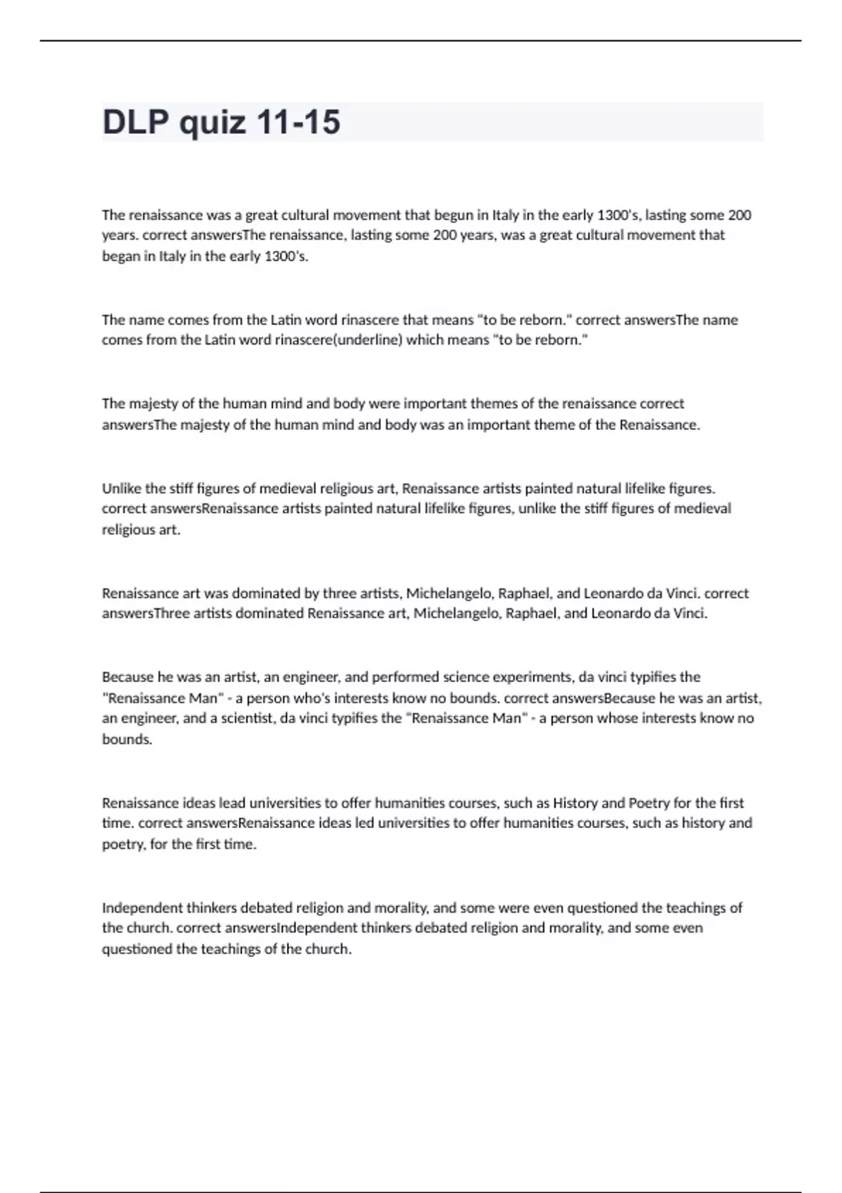 DLP quiz 11-15 exam 2024 with complete solutions - DLP q 11-15 - Stuvia US