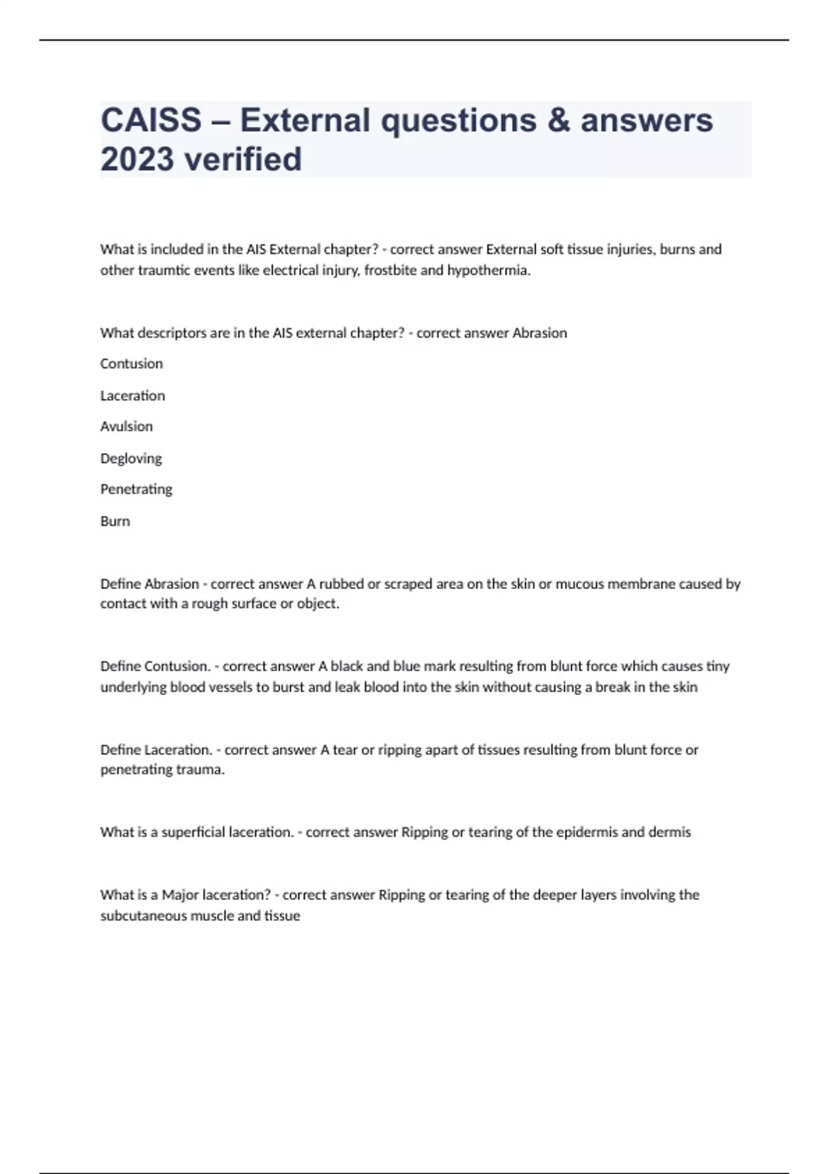 CAISS – External questions & answers 2023/2024 verified - CAISS - Stuvia US