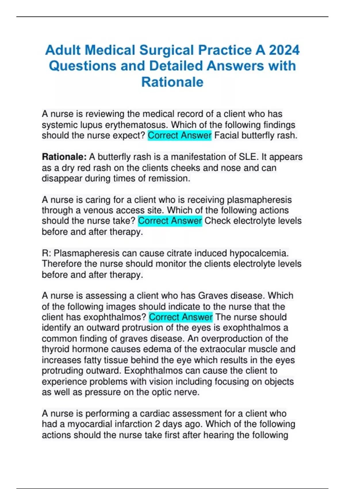 Adult Medical Surgical Practice A 2024 Questions and Detailed Answers ...