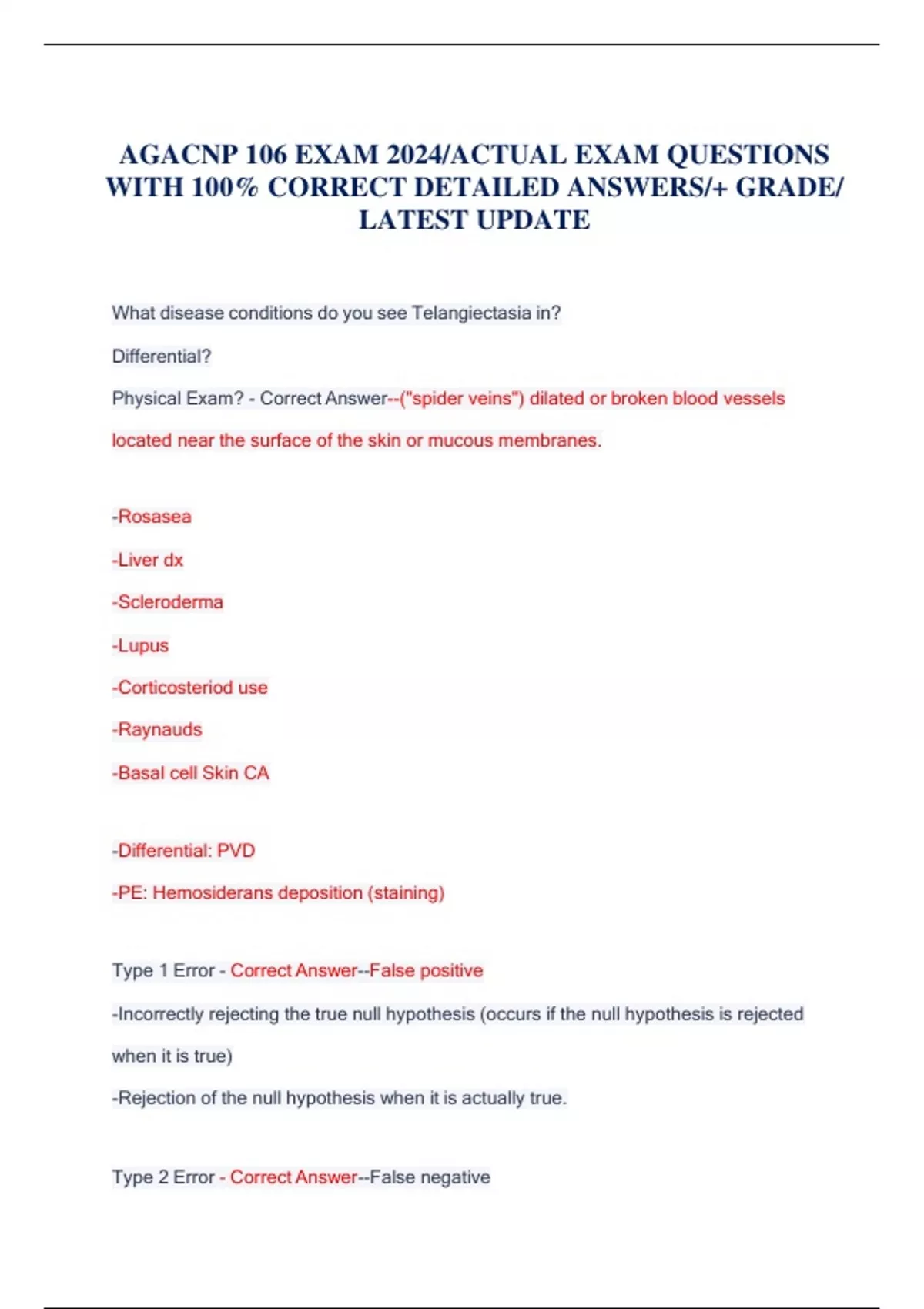 AGACNP 106 EXAM 2024/ACTUAL EXAM QUESTIONS WITH 100% CORRECT DETAILED ...