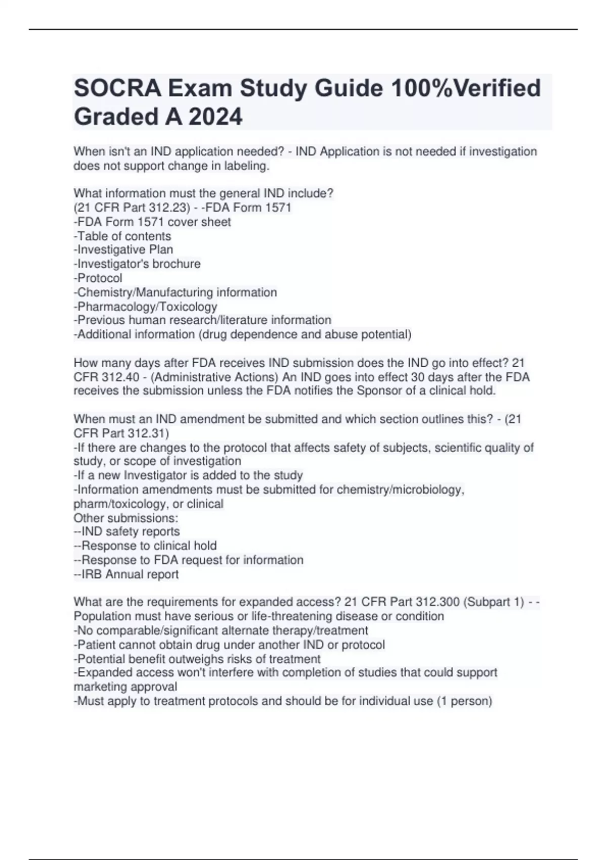 SOCRA Exam Study Guide 100%Verified Graded A 2024 - SOCRA - Stuvia US