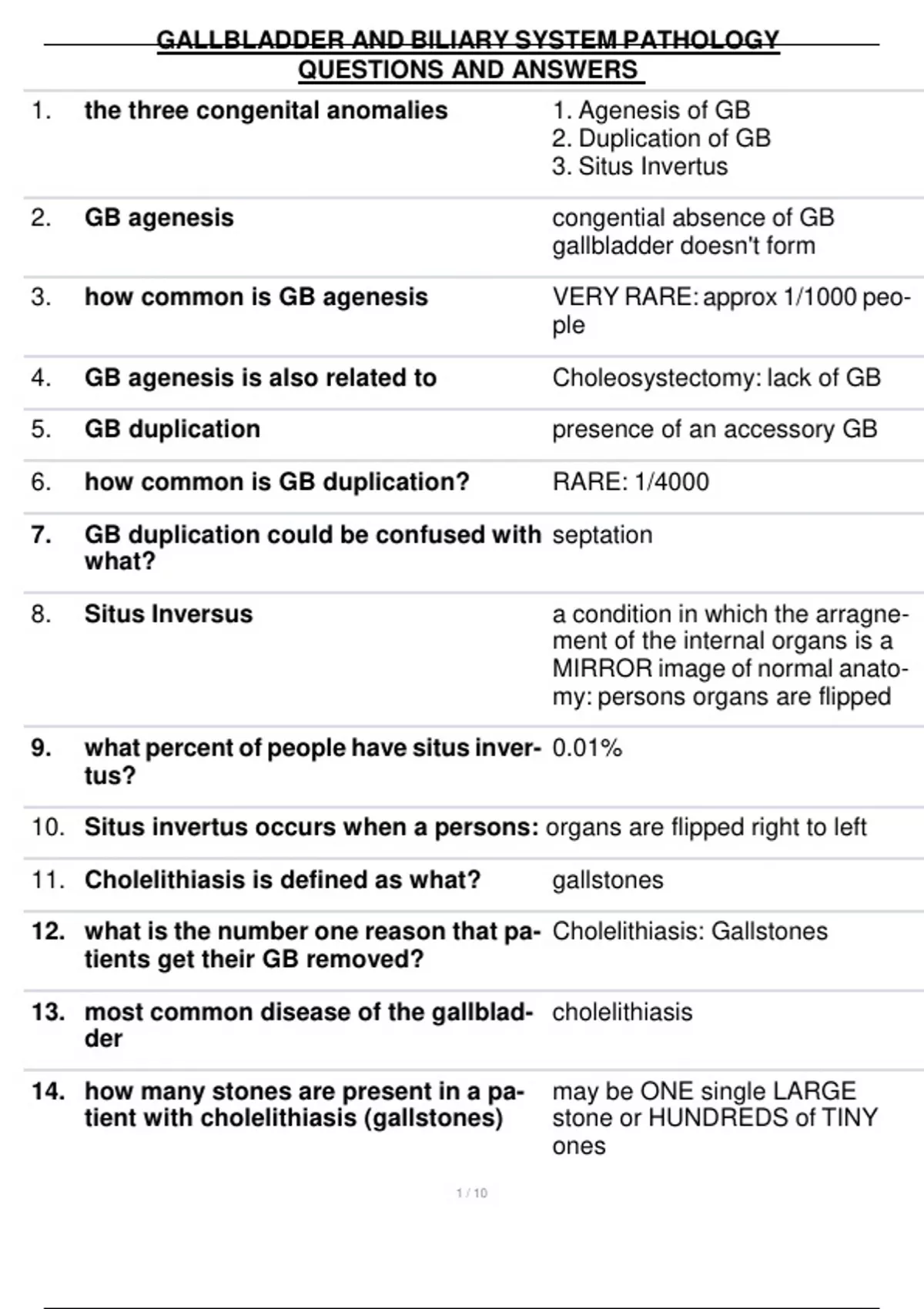 GALLBLADDER AND BILIARY SYSTEM PATHOLOGY QUESTIONS AND ANSWERS ...