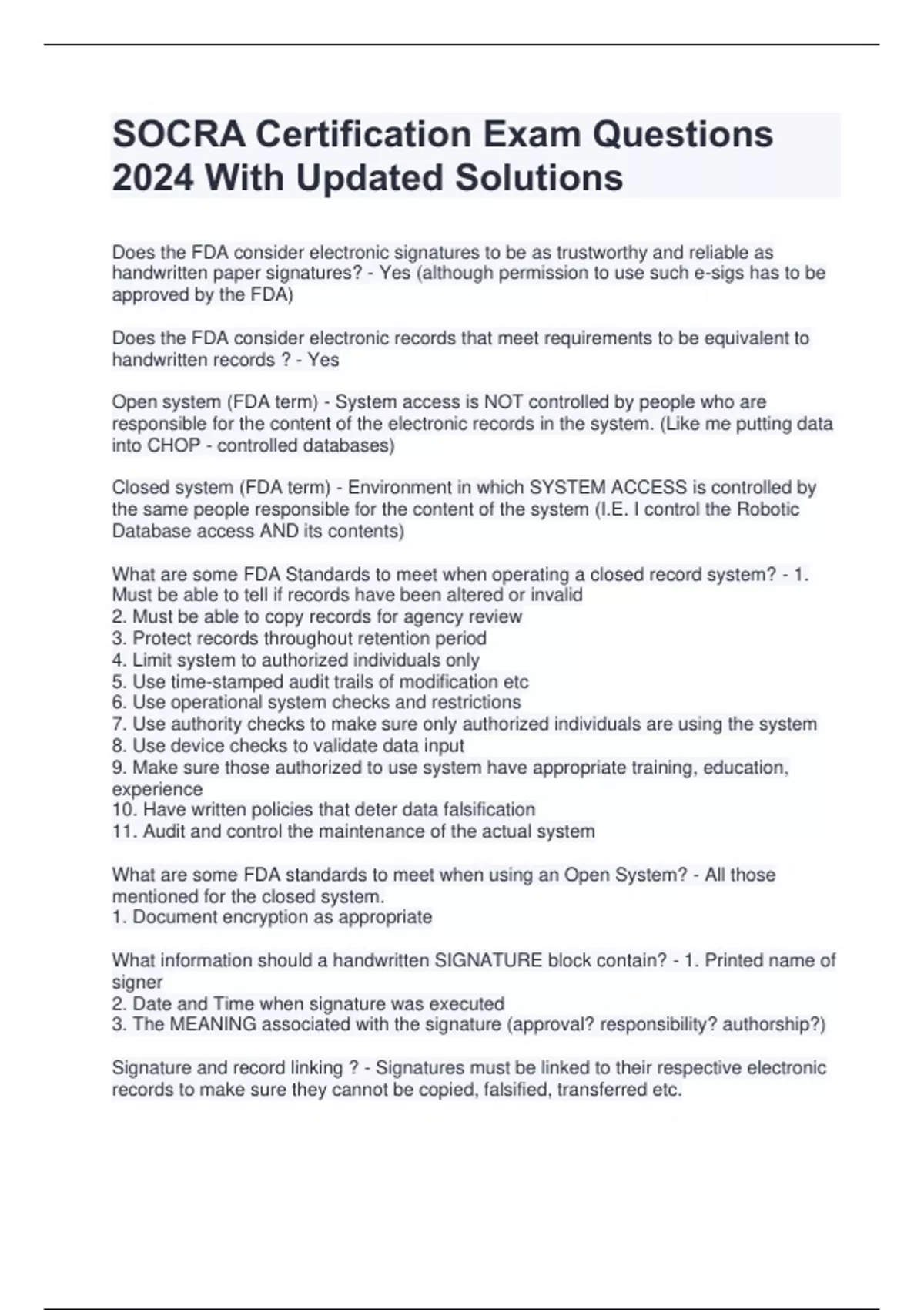 SOCRA Certification Exam Questions 2024 With Updated Solutions - SOCRA ...