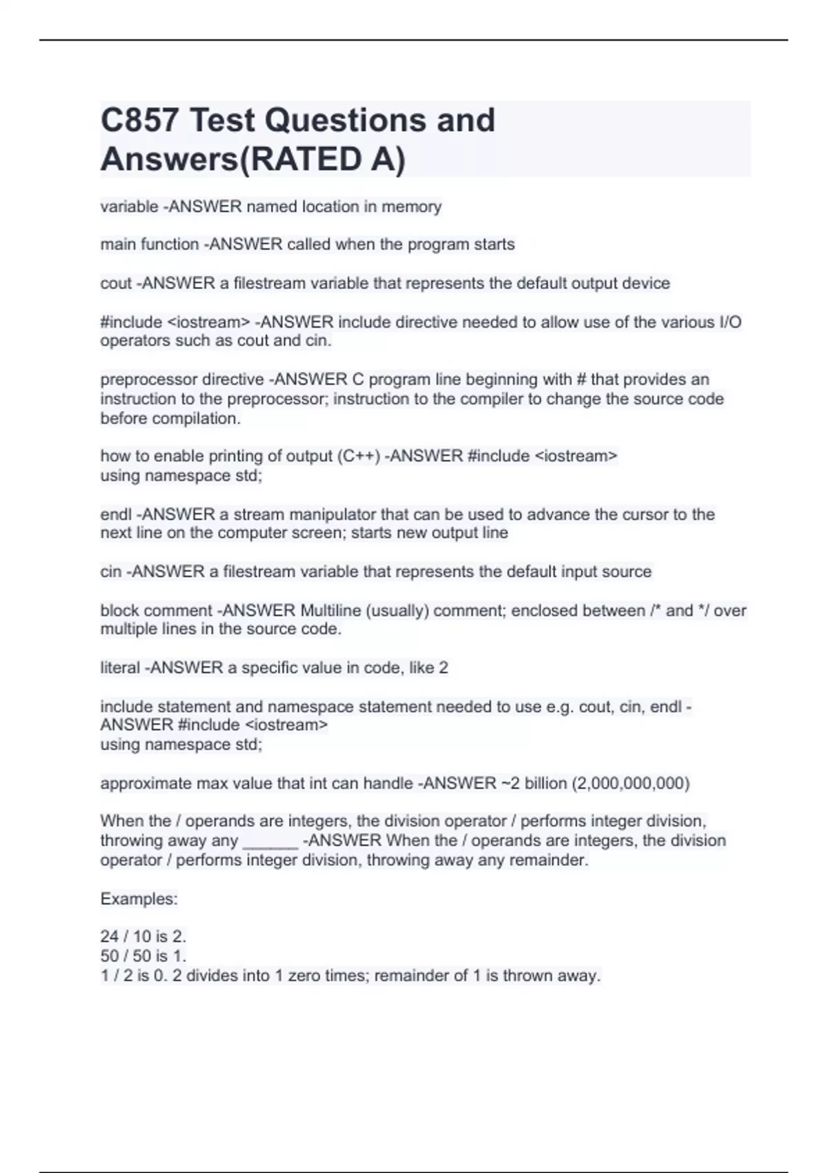 C857 Test Questions and Answers(RATED A) - C857 - Stuvia US