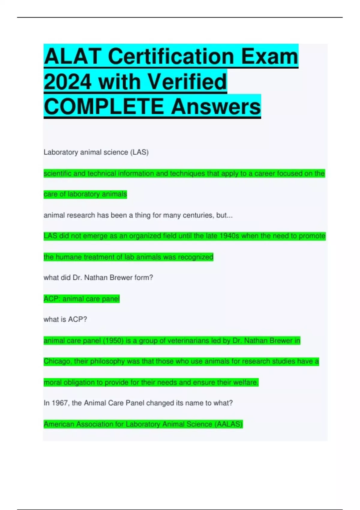 BEST ANSWERS ALAT CERTIFICATION FINAL EXAM LATEST VERIFIED COMPLETE ...