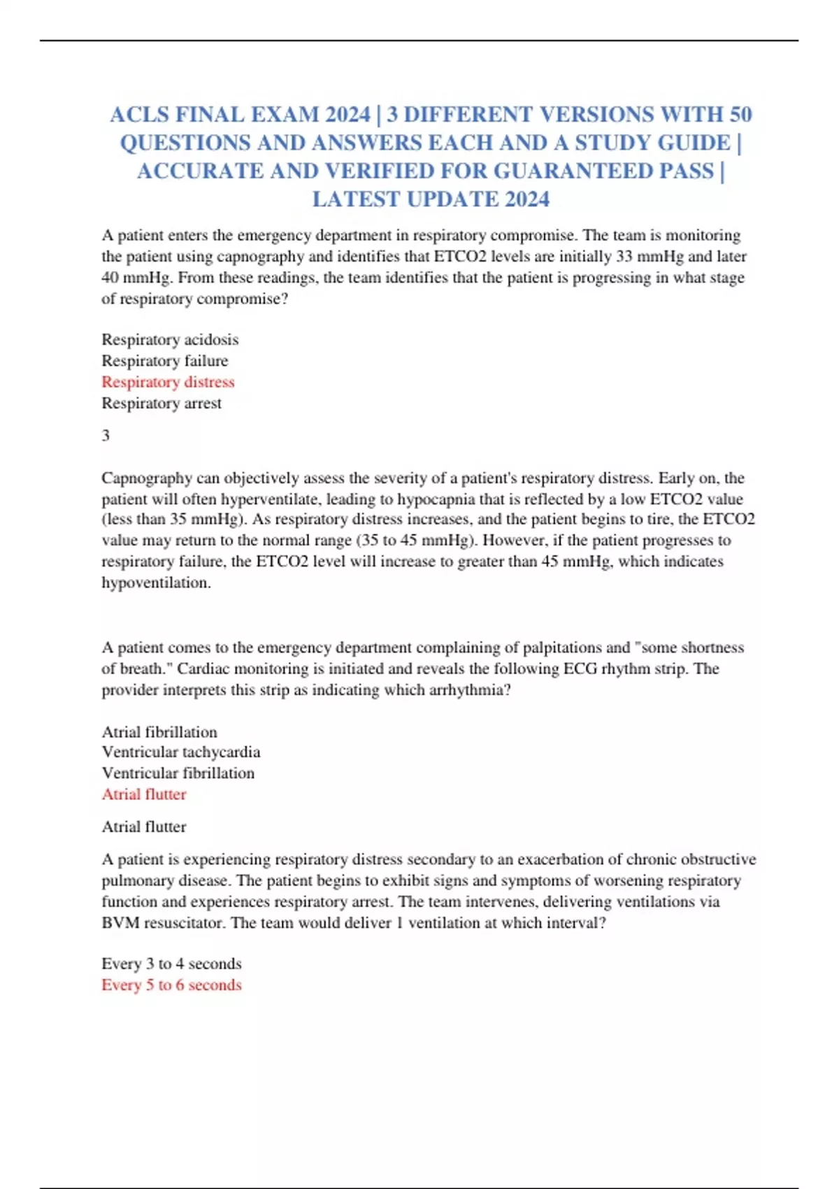 ACLS FINAL EXAM 2024 | 3 DIFFERENT VERSIONS WITH 50 QUESTIONS AND ...