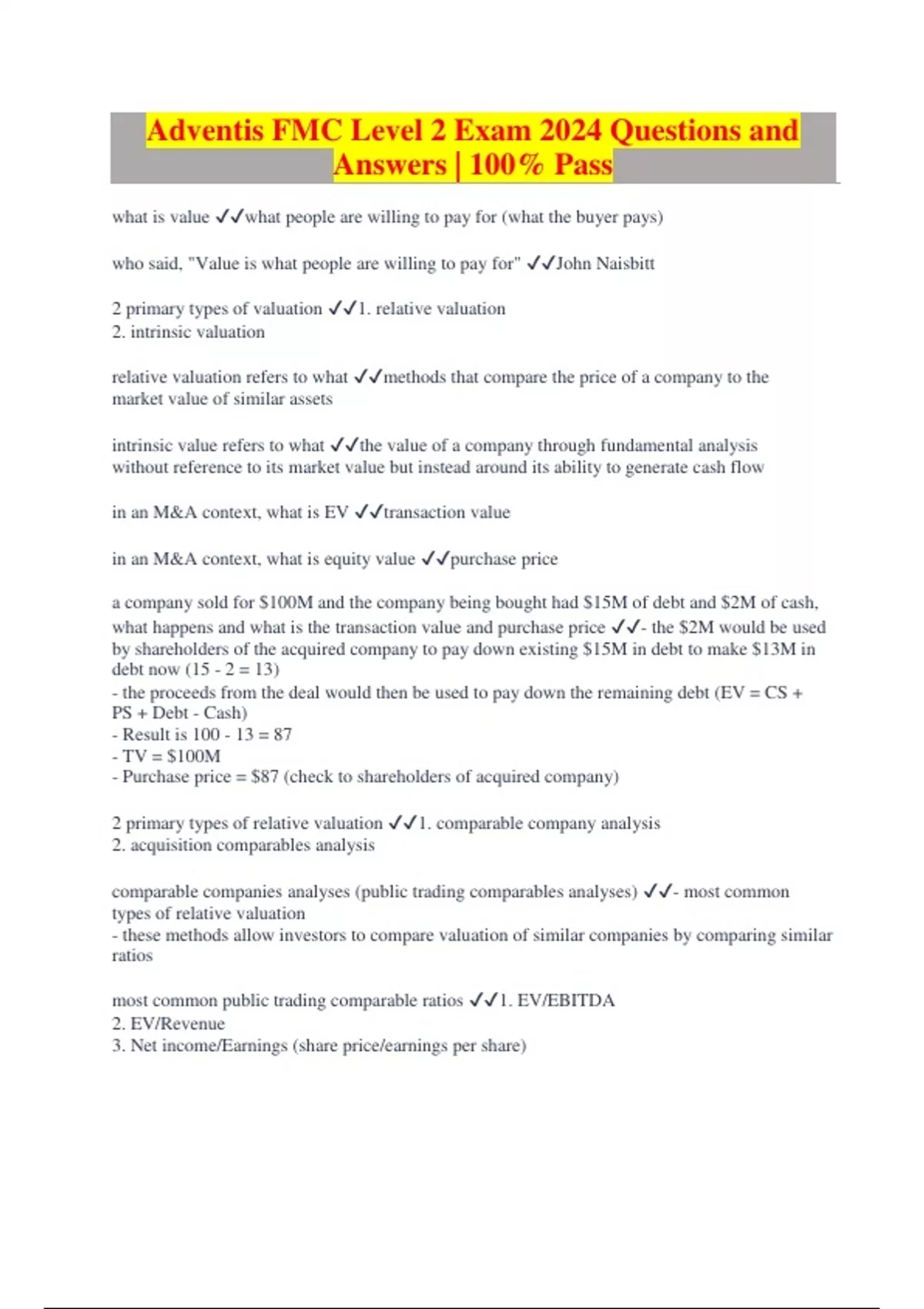 Adventis FMC Level 2 Exam 2024 Questions and Answers | 100% Pass ...
