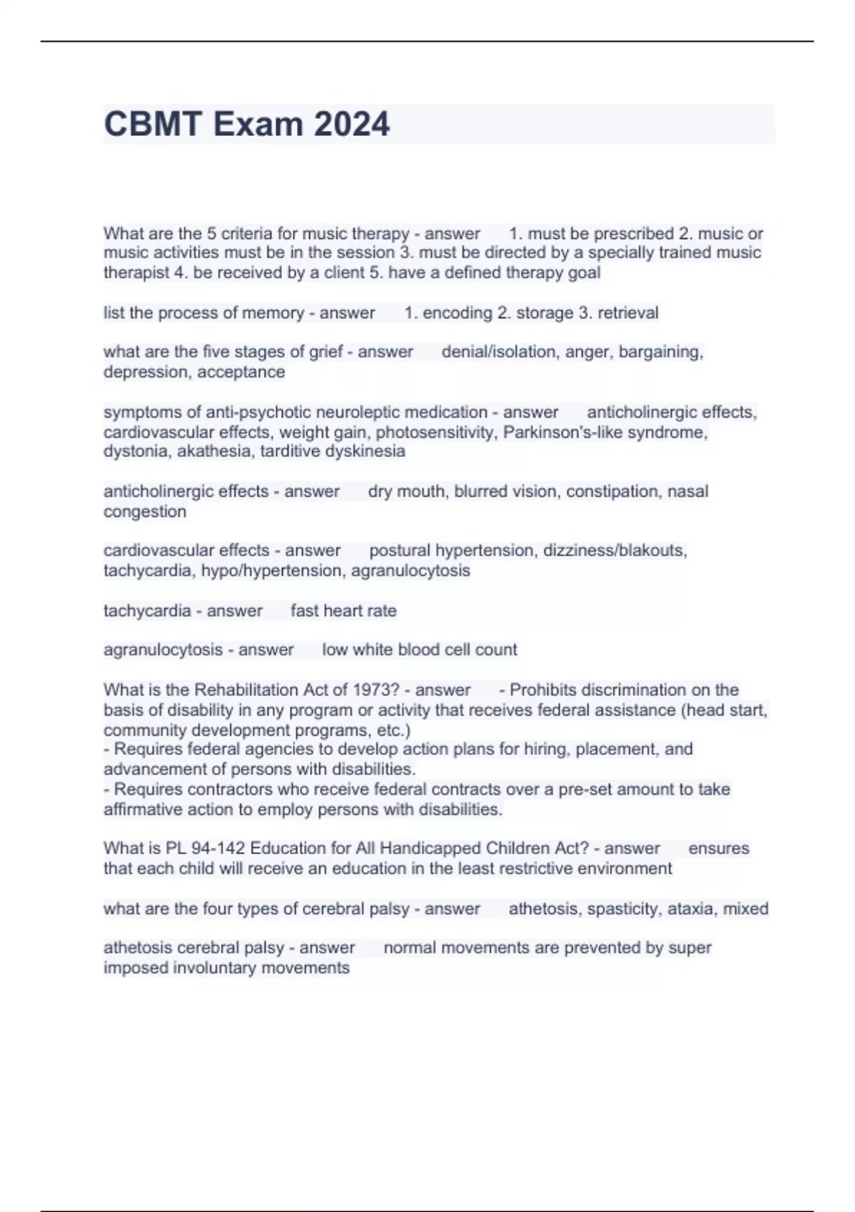 CBMT Exam 2024 Questions with solutions - CBMT - Stuvia US