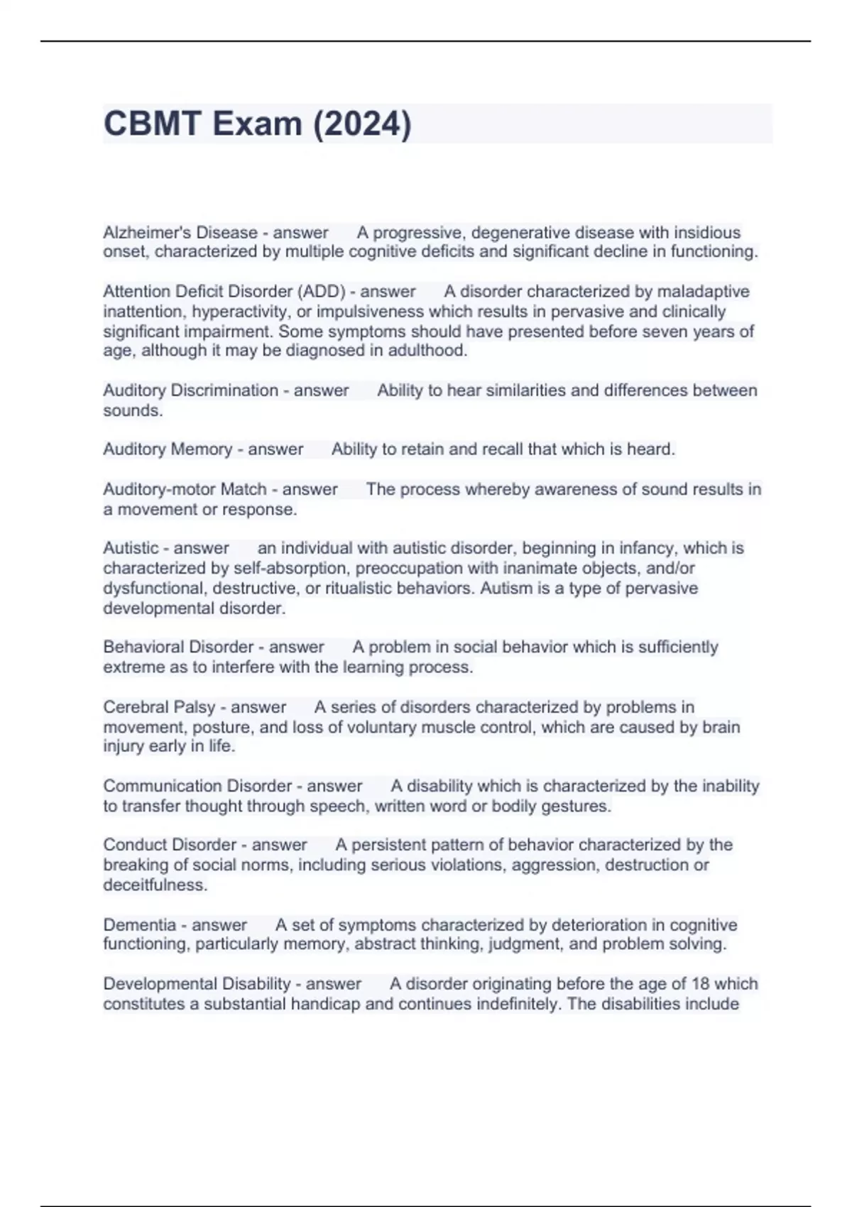 CBMT Exam (2024) Questions with correct Answers - CBMT - Stuvia US