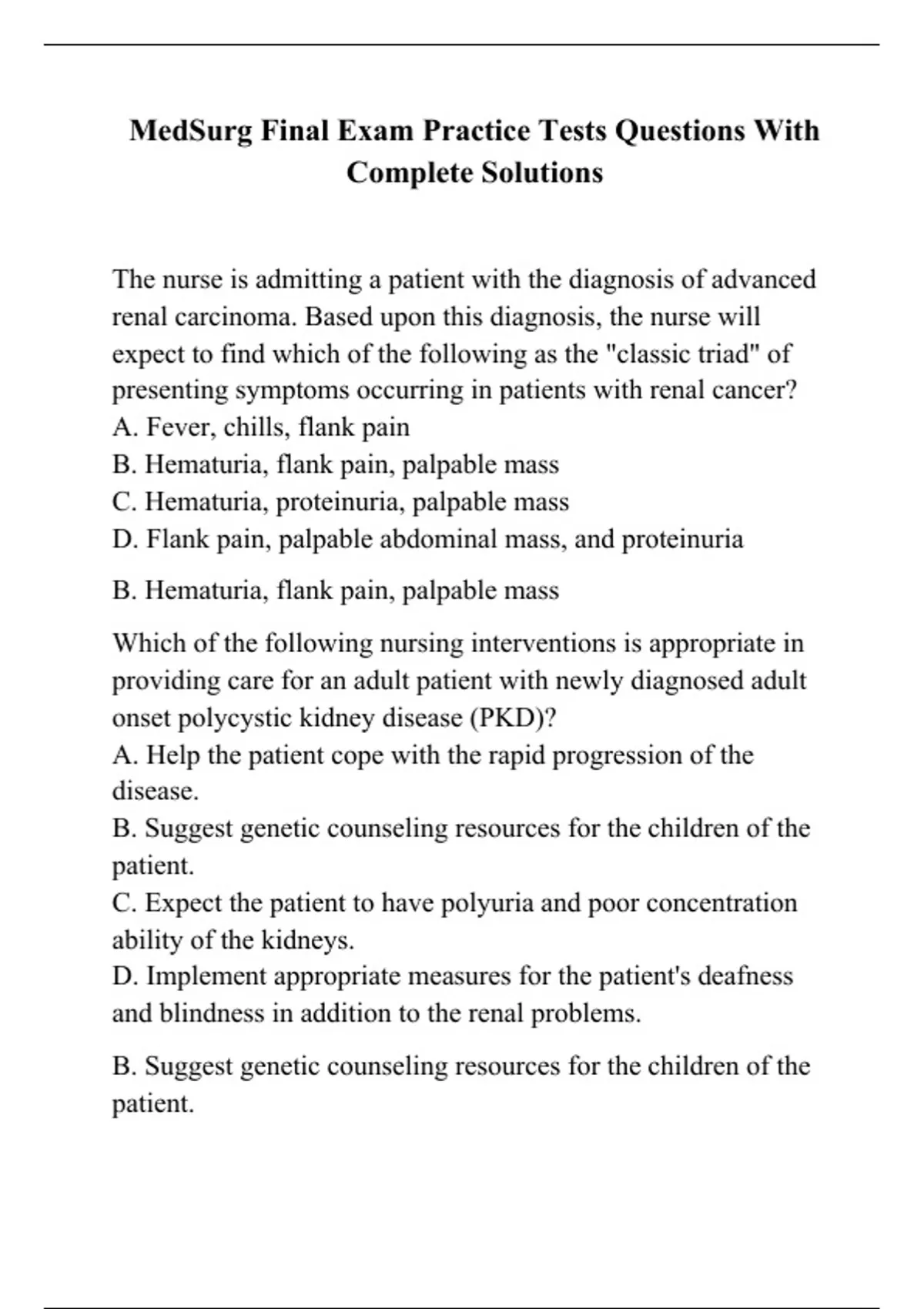 MedSurg Final Exam Practice Tests Questions With Complete Solutions ...
