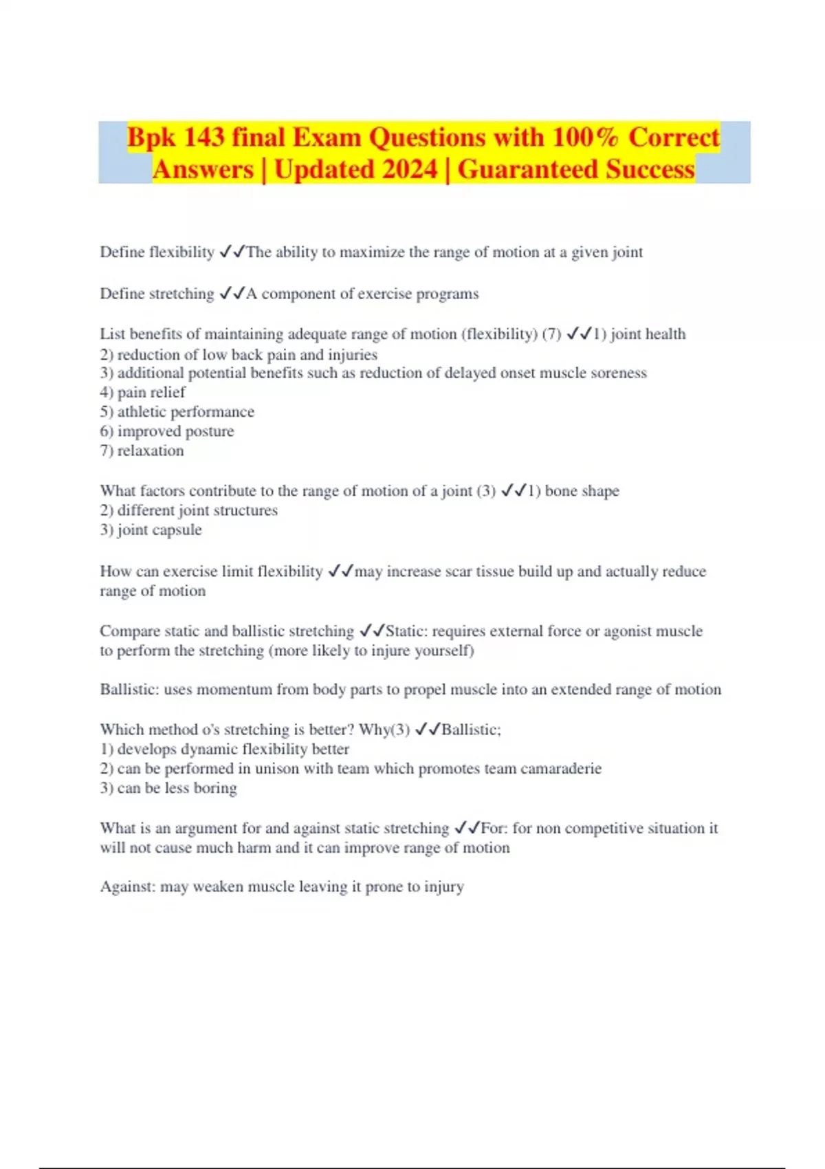 Bpk 143 final Exam Questions with 100% Correct Answers | Updated 2024 | Guaranteed Success - Bpk ...