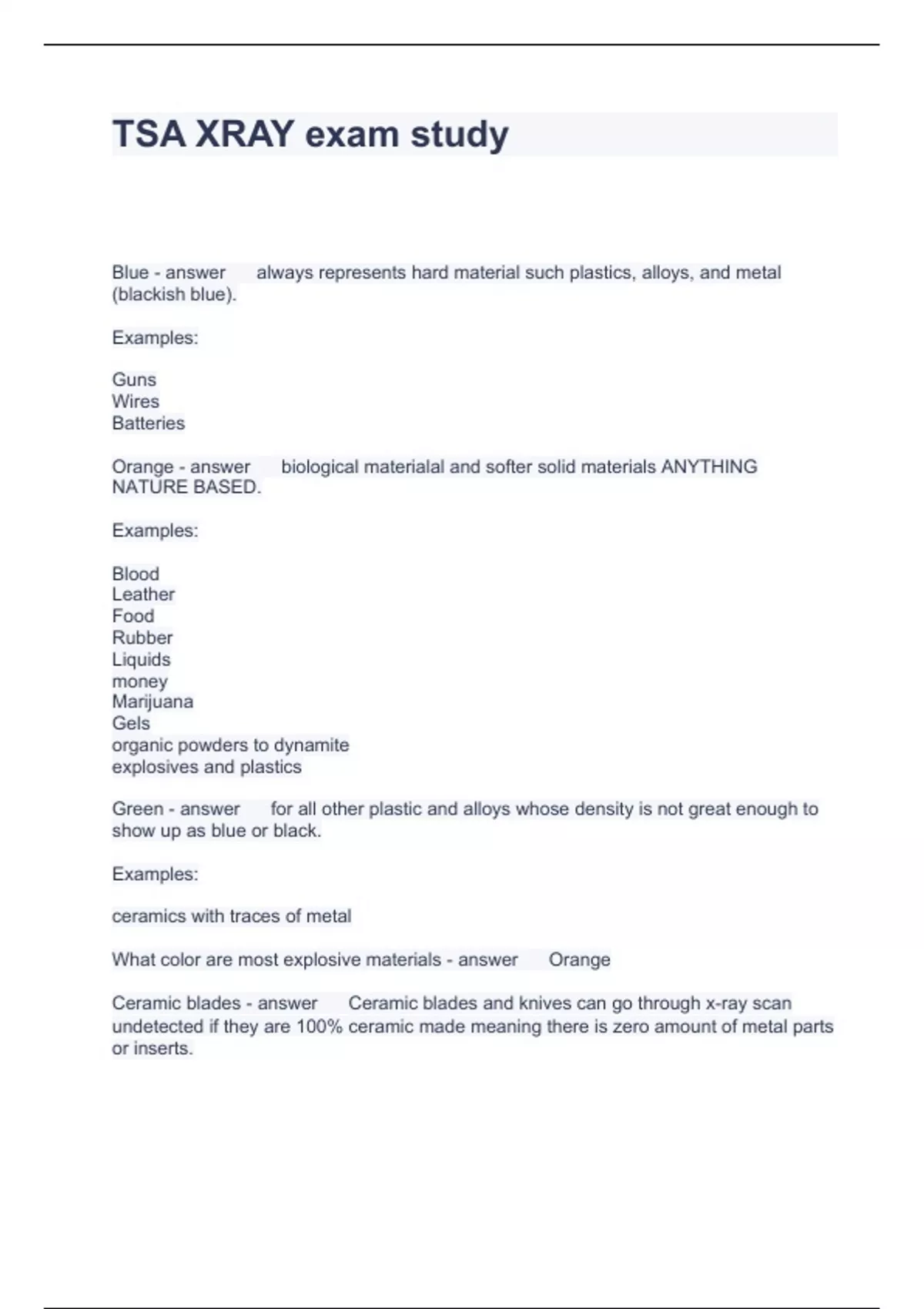TSA XRAY exam study Questions and Answers 2024 - TSA - Stuvia US