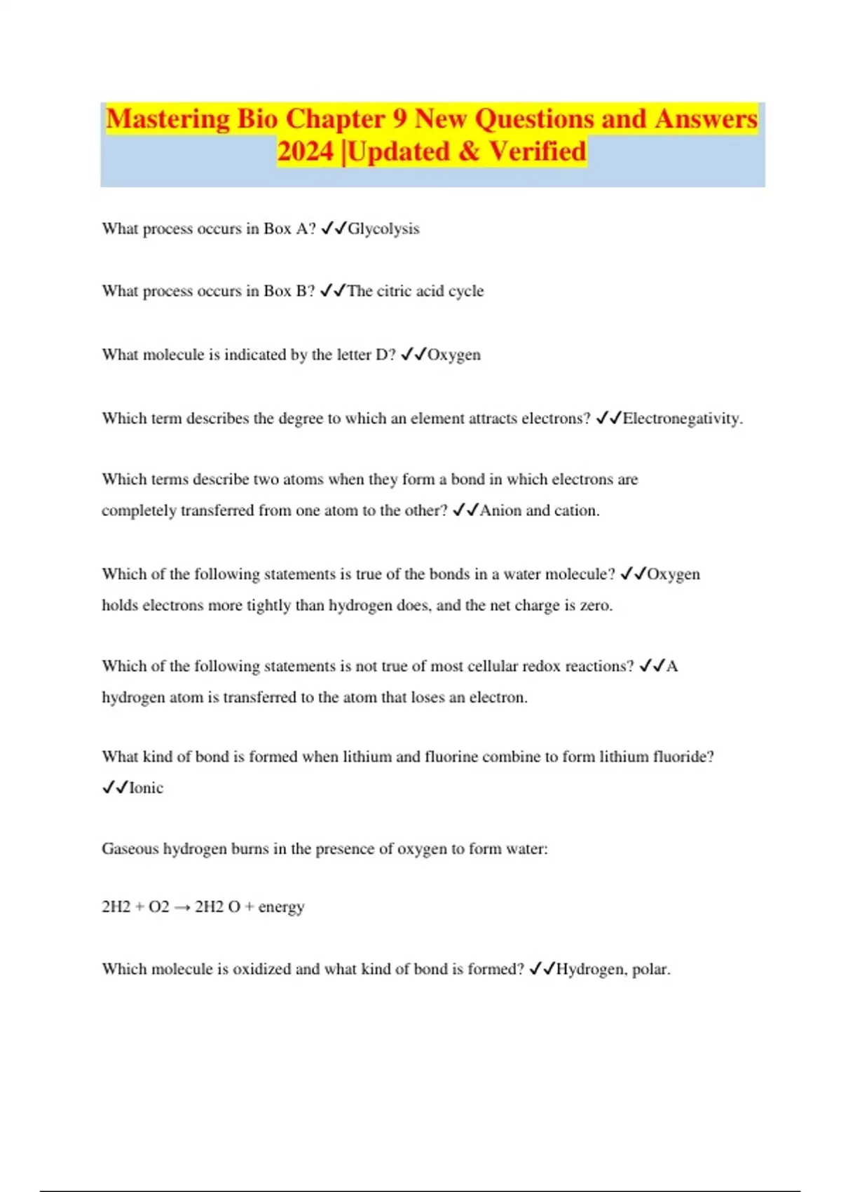 Mastering Bio Chapter 9 New Questions and Answers 2024 |Updated ...