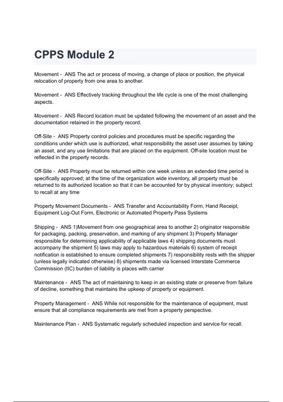 CPPS Module 2 Exam Questions with correct Answers 2024( A+ GRADED 100% VERIFIED). - CPPS - Stuvia US