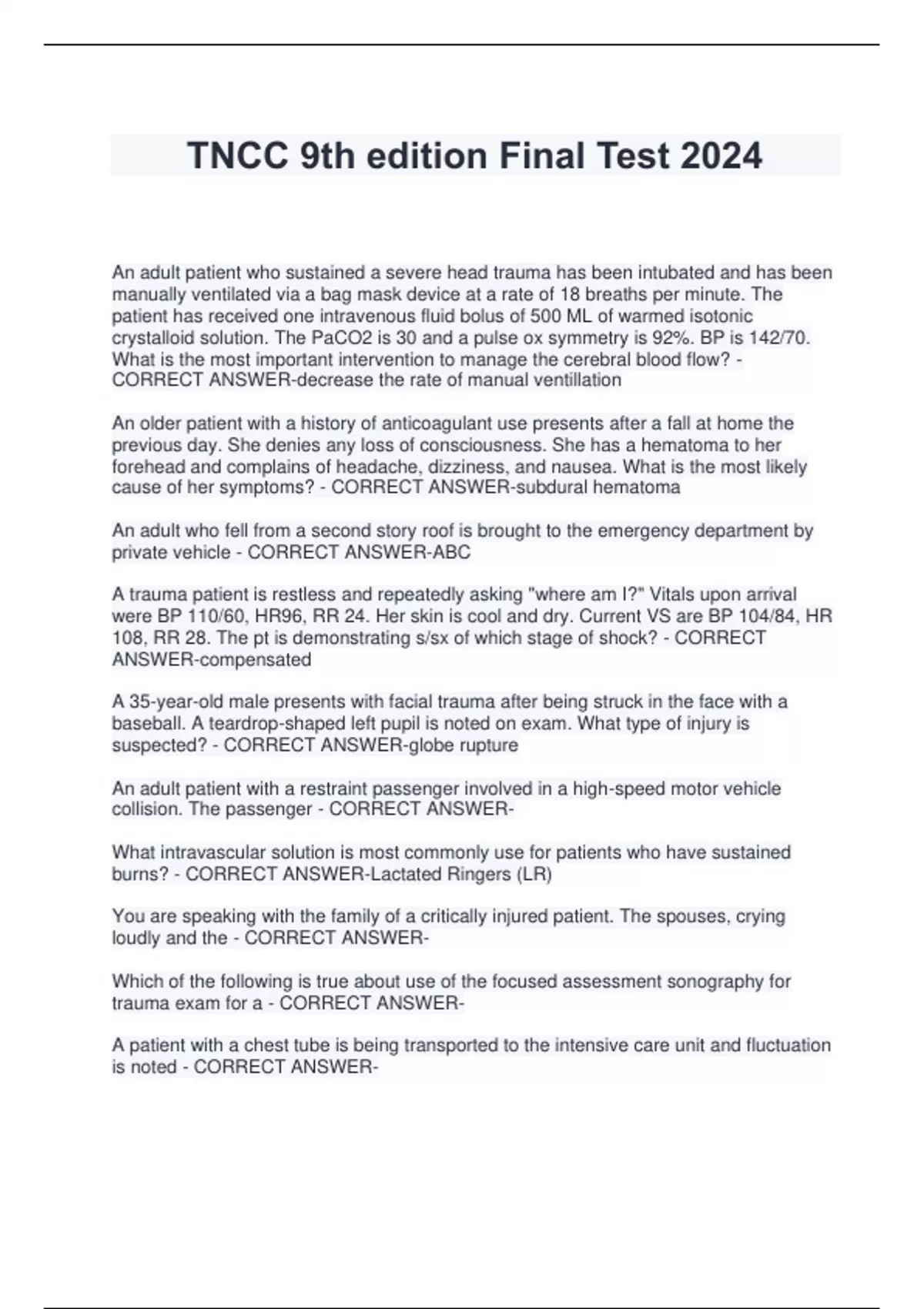 Package deal for Trauma Nursing Core Course (TNCC)- 9th edition 2024 ...