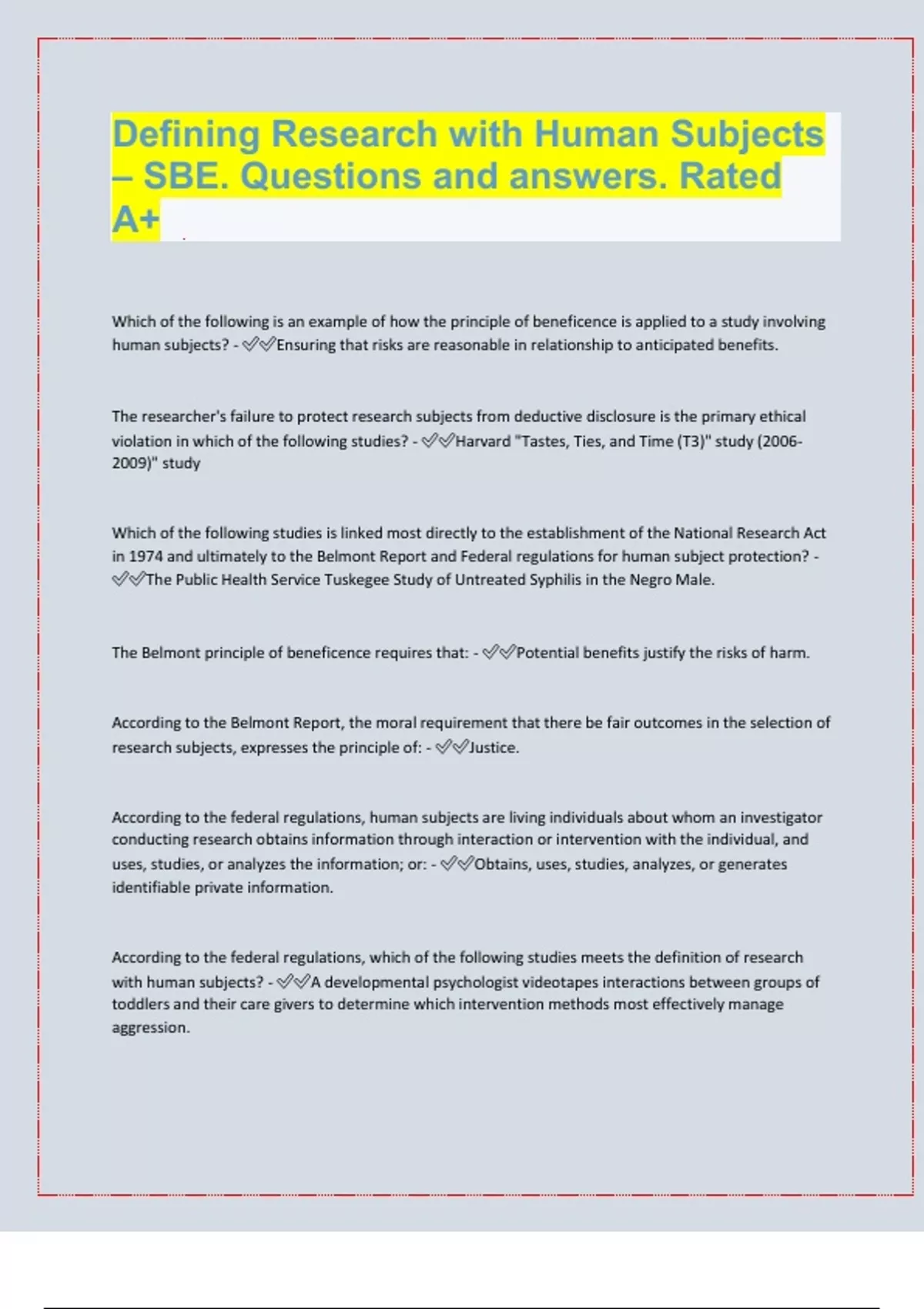 Defining Research with Human Subjects – SBE. Questions and answers ...
