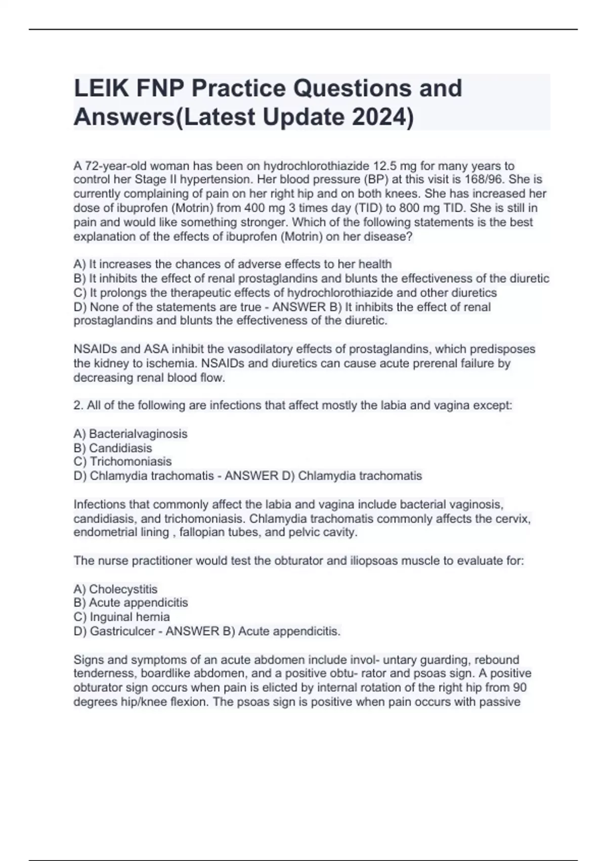 LEIK FNP Practice Questions and Answers(Latest Update 2024) - LEIK FNP ...