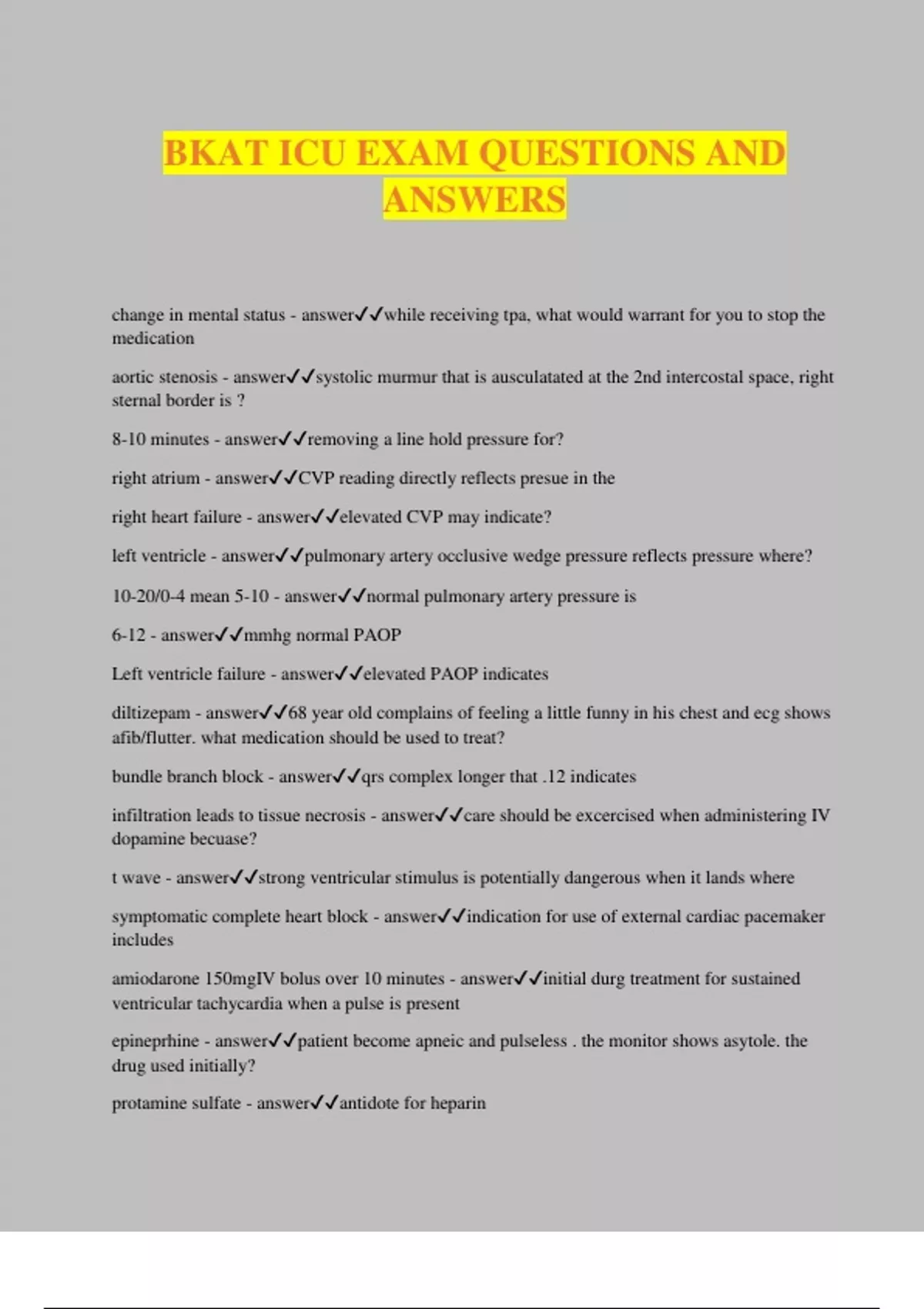 BKAT ICU EXAM QUESTIONS AND ANSWERS - ICU BKAT - Stuvia US