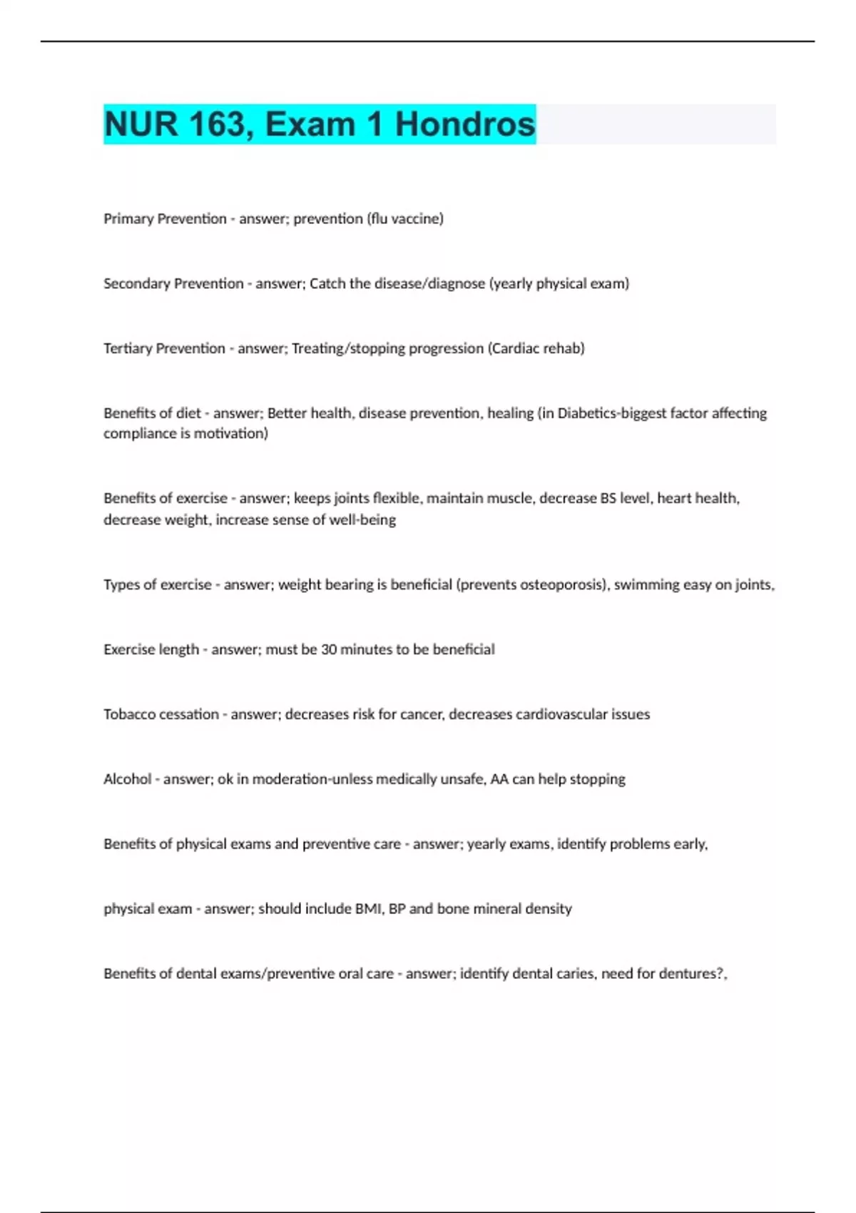 A BUNDLE FOR CLAIMS!! Hondros nursing 163 Exams with solutions - Stuvia US