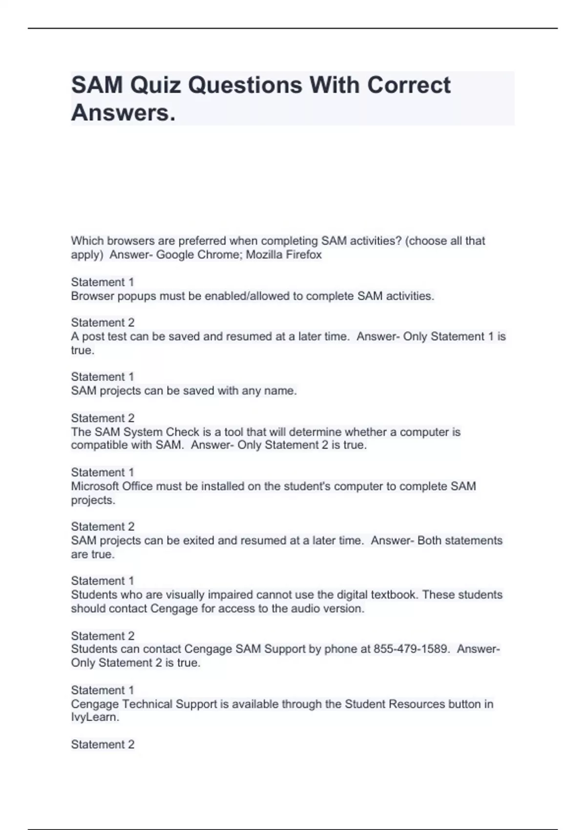 SAM Quiz Questions With Correct Answers. - SAM - Stuvia US