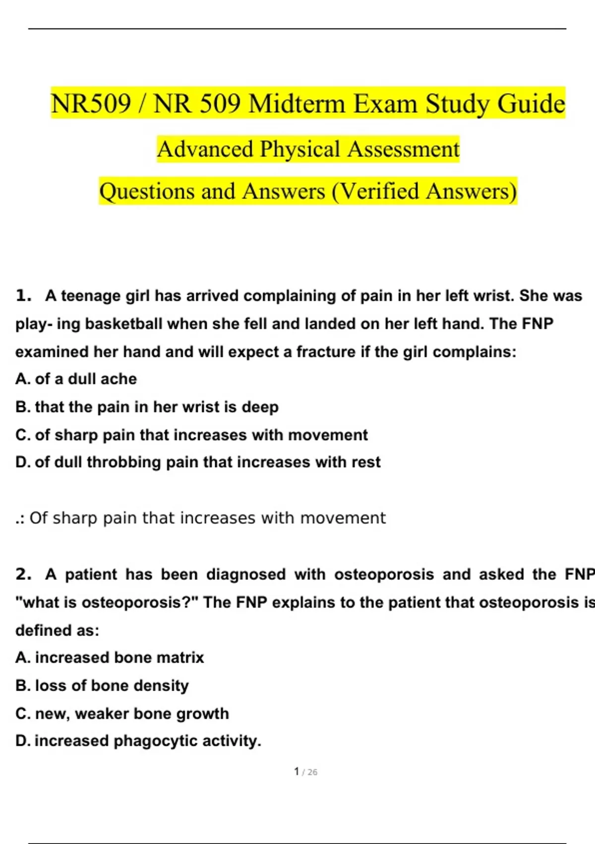 NR509 / NR 509 Midterm Exam: Advanced Physical Assessment Questions and Answers (2024 / 2025 ...