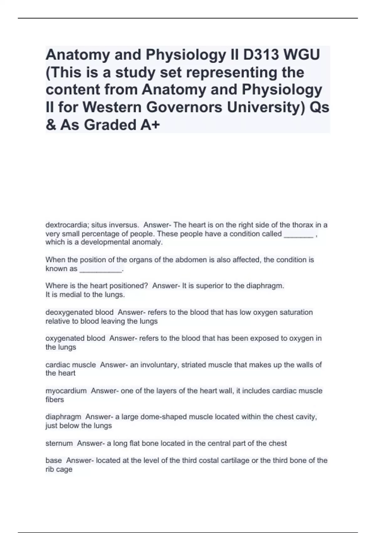 Anatomy and Physiology II D313 WGU (This is a study set representing the content from Anatomy ...