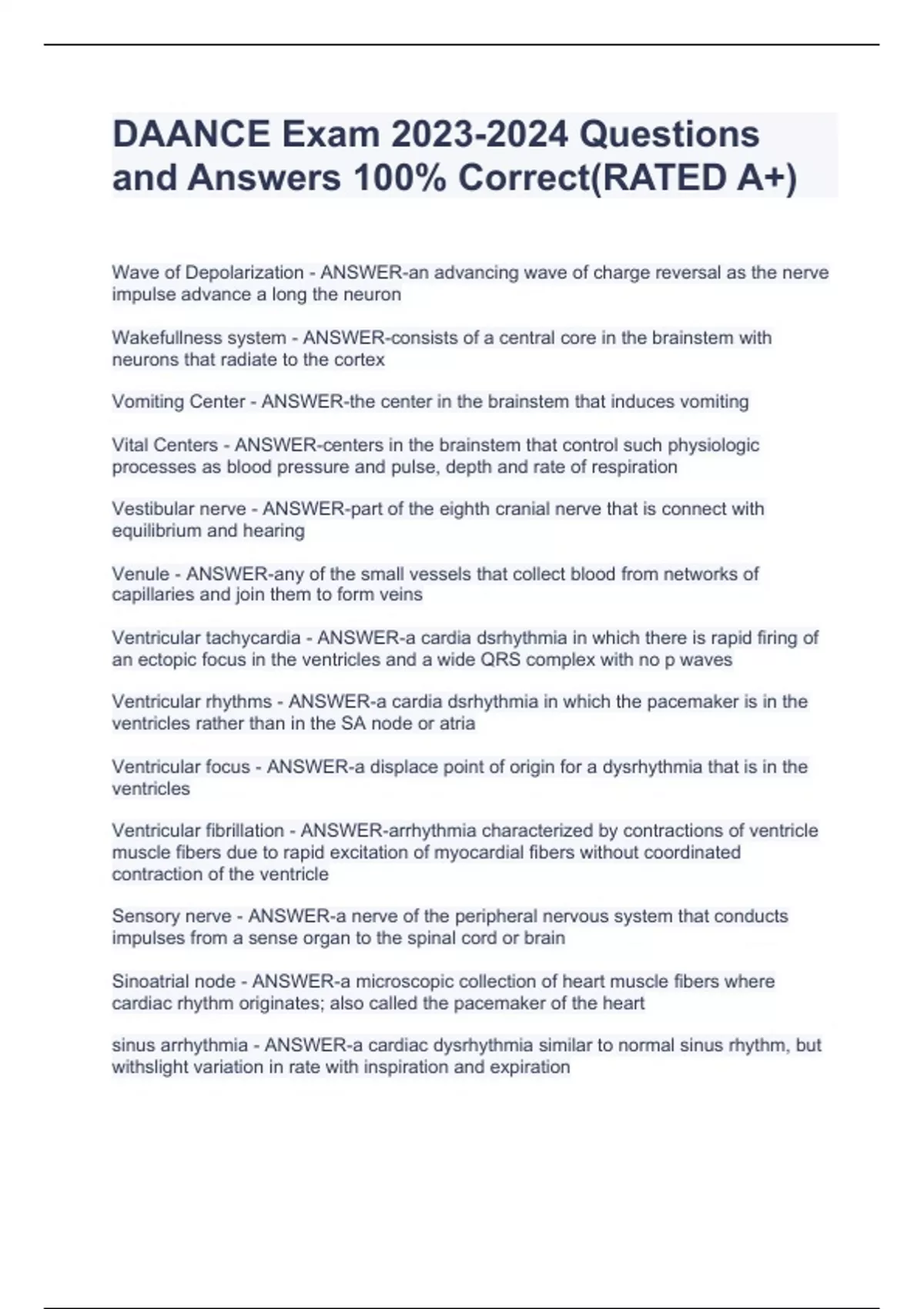 DAANCE Exam Questions and Answers 100% Correct(RATED A+) - DAANCE ...