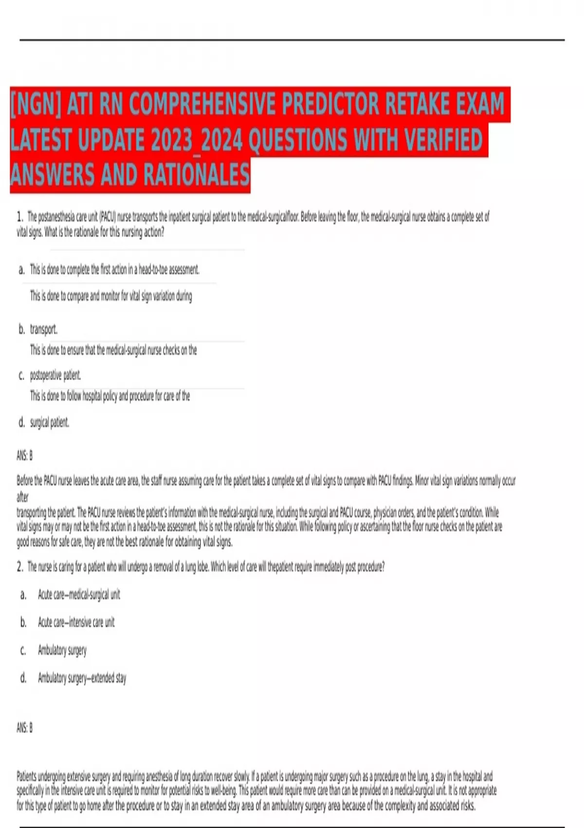 ATI RN VATI Comprehensive Predictor 2023 Form A B AND C ATI RN ATI ...