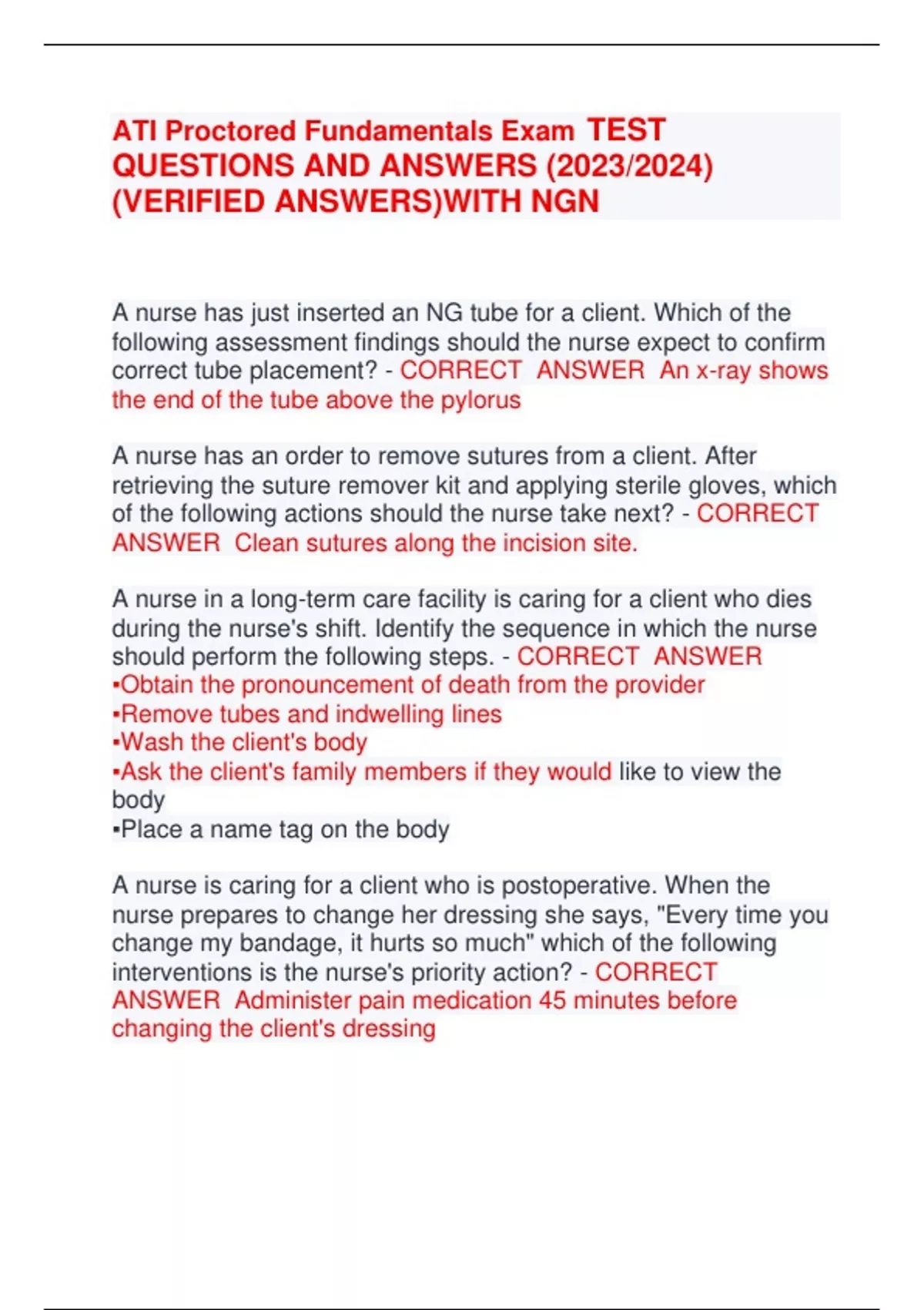 ATI Proctored Fundamentals Exam TEST QUESTIONS AND ANSWERS (2023/2024 ...