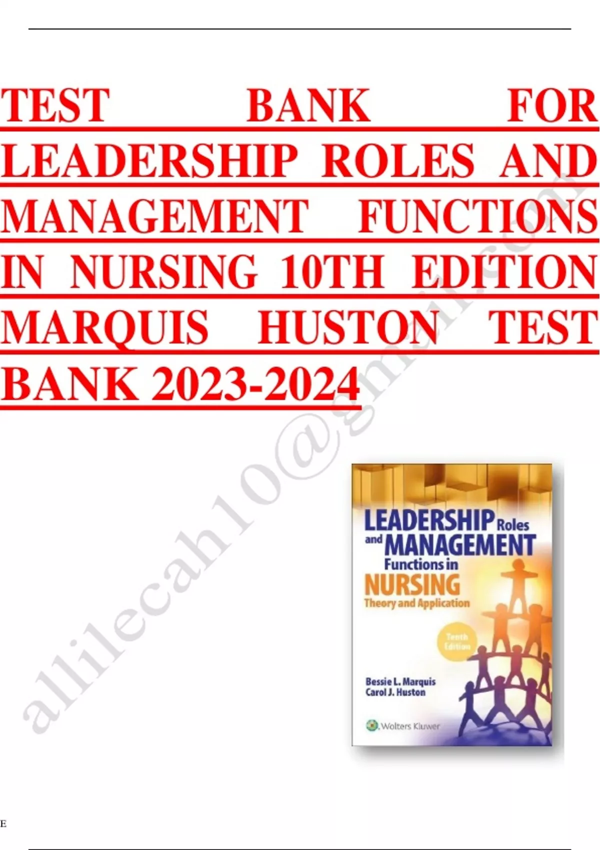 Test bank for leadership roles and management functions in nursing 10th ...