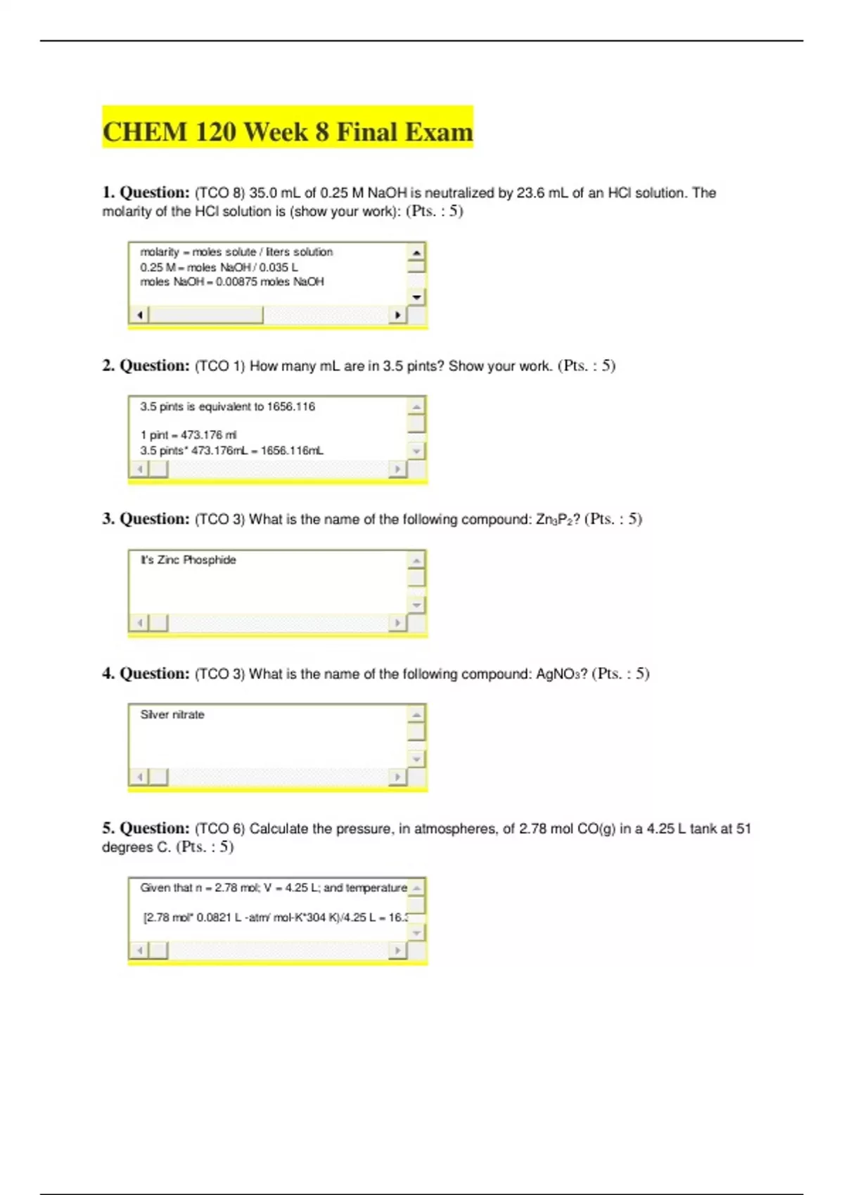 CHEM 120 Week 8 Final Exam (100% Correct) Questions and Answers - CHEM ...