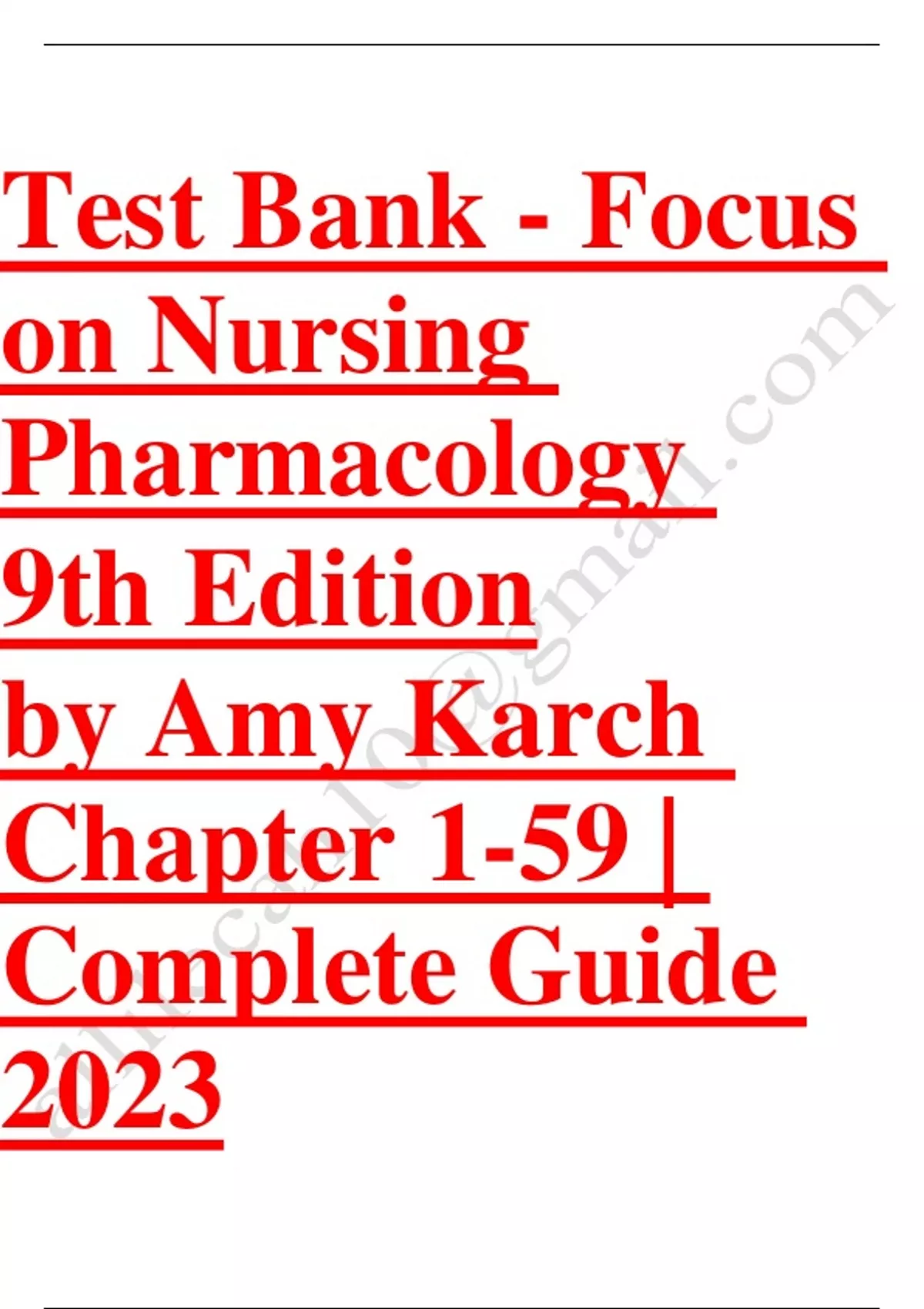 Test bank focus on nursing pharmacology 9th edition by amy karch ...