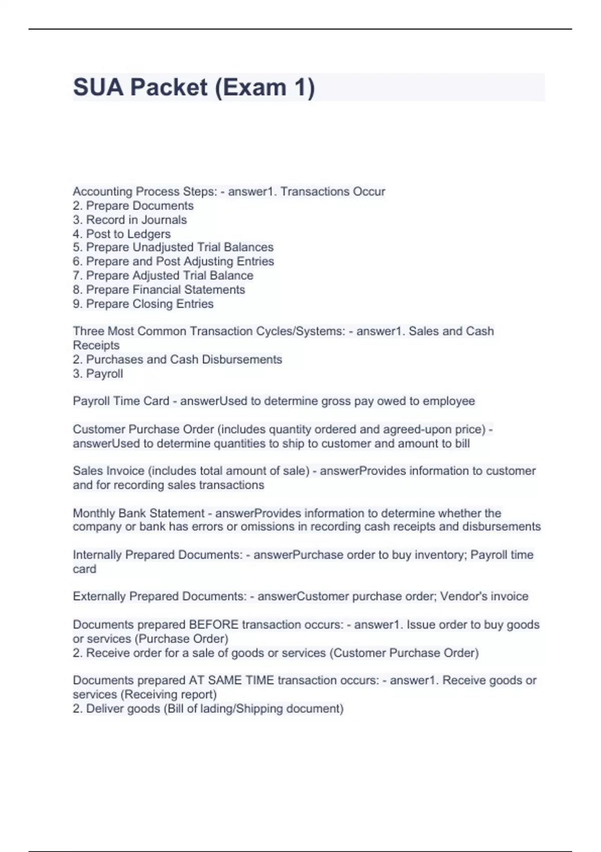 SUA Packet (Exam 1) Questions and Answers 100% Correct 2024 - SUA ...