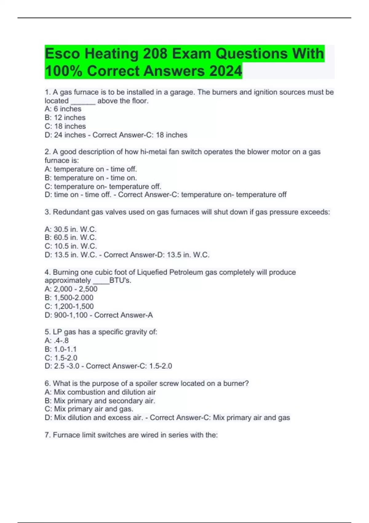 Esco Heating 208 Exam Questions With 100% Correct Answers 2024 - Esco ...