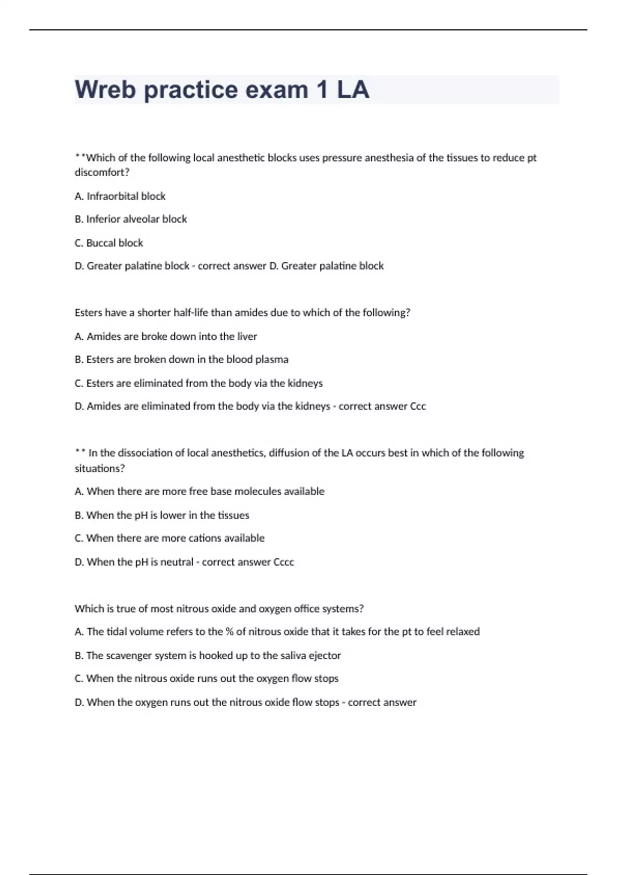 Wreb practice exam 1 LA Question and answers rated A+ 2023/2024 - WREB ...