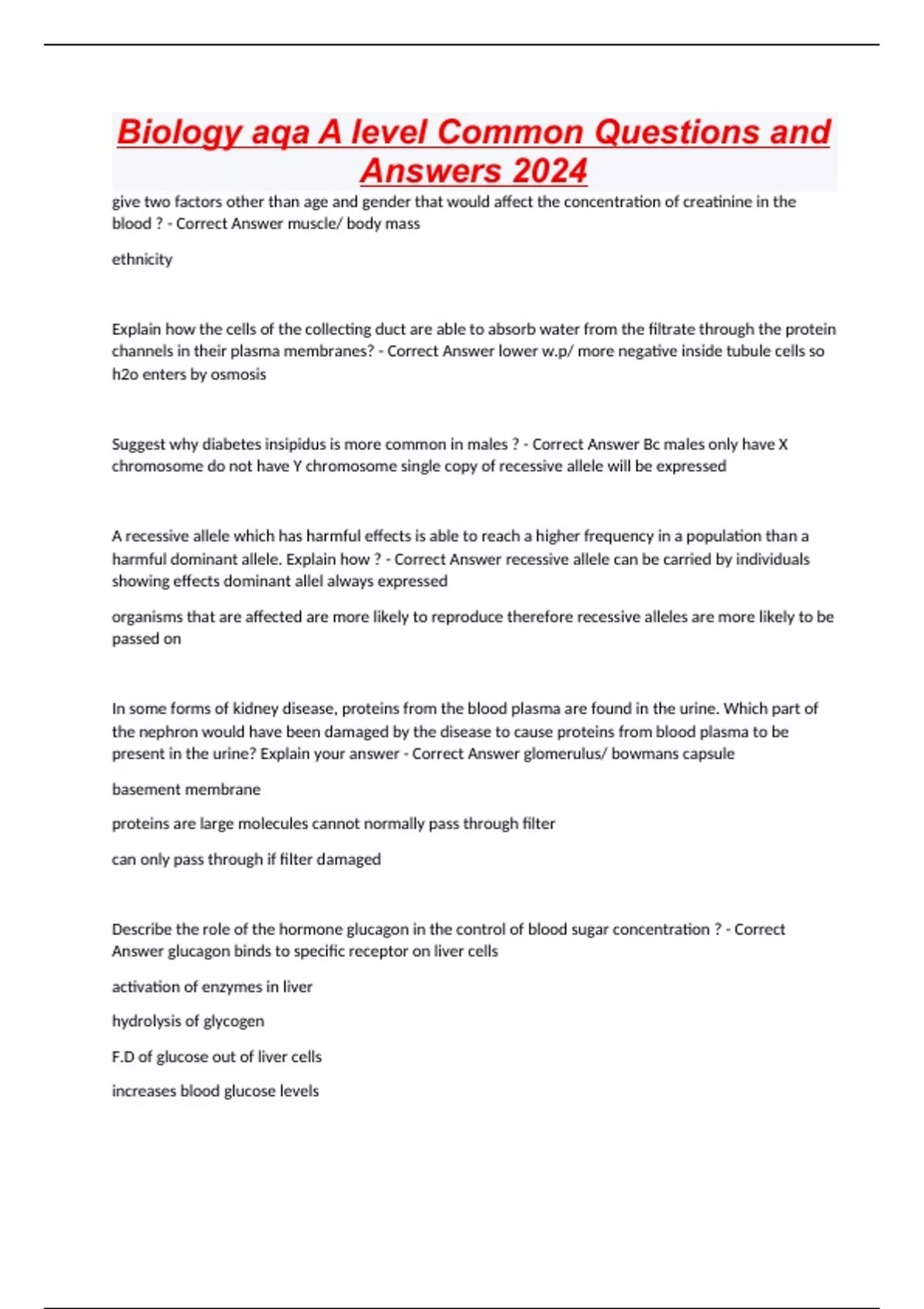 Biology aqa A level Common Questions and Answers 2024 - Biology aqa A ...