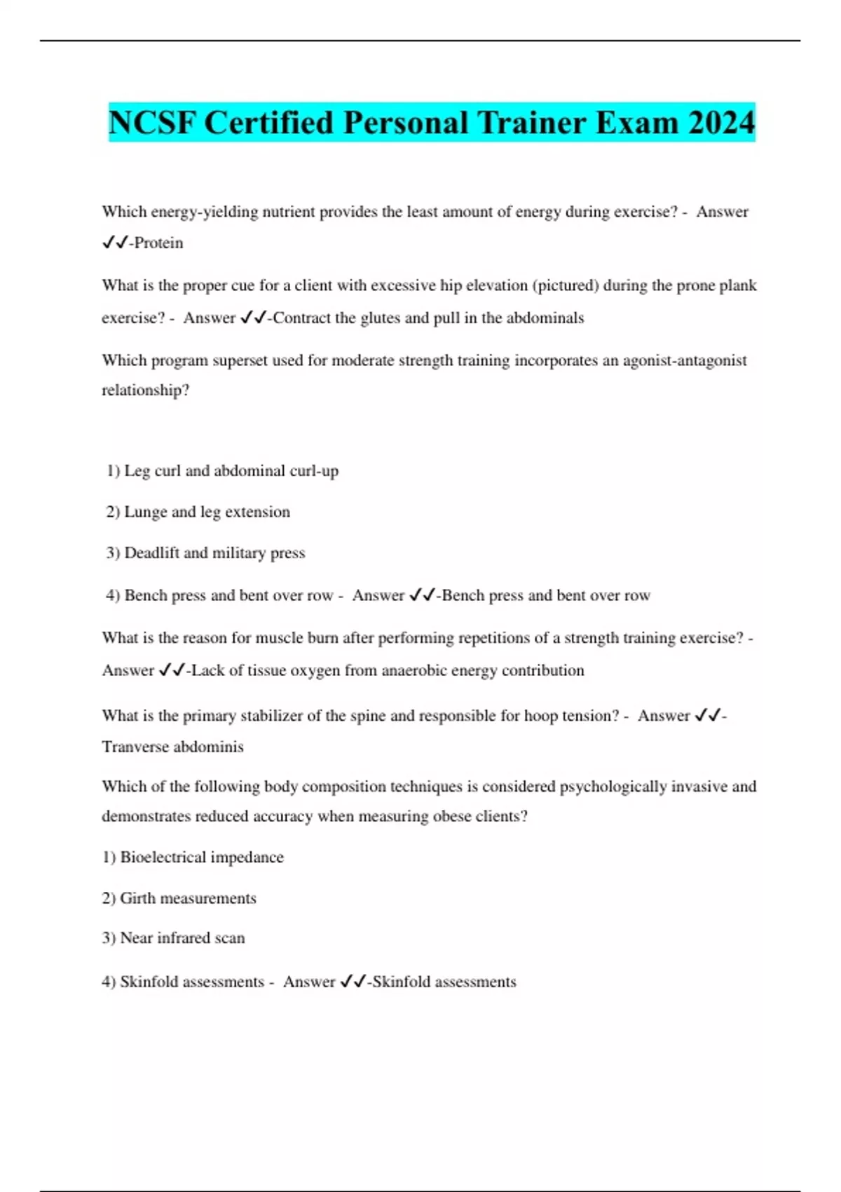 NCSF Certified Personal Trainer Exam 2024 - NCSF CPT - Stuvia US