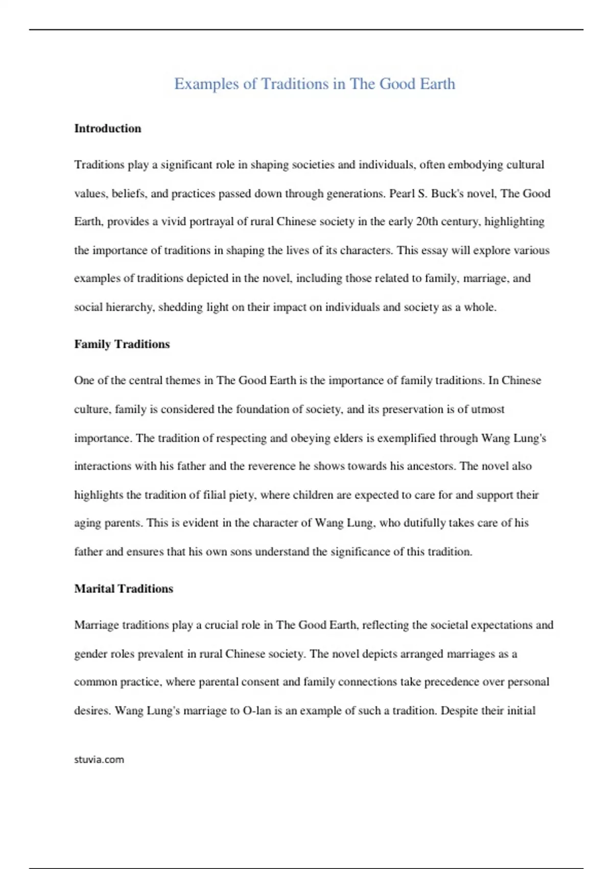 Examples of Traditions in The Good Earth - ANTH 200 - Stuvia US