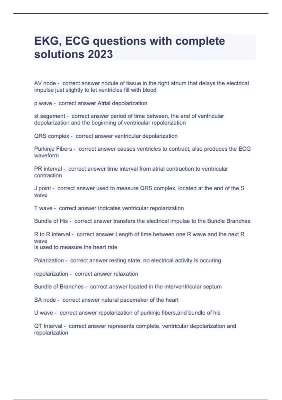 EKG, ECG questions with complete solutions . - AACN ECG - Stuvia US