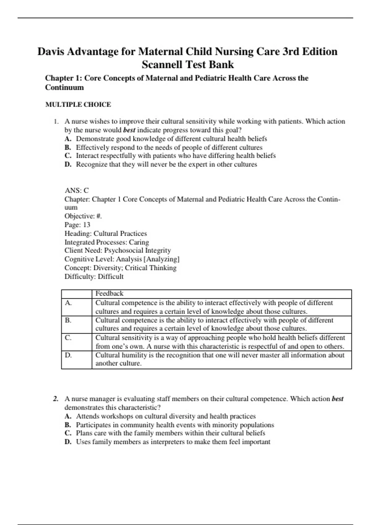 Test Bank for Davis Advantage for Maternal Child Nursing Care 3rd ...