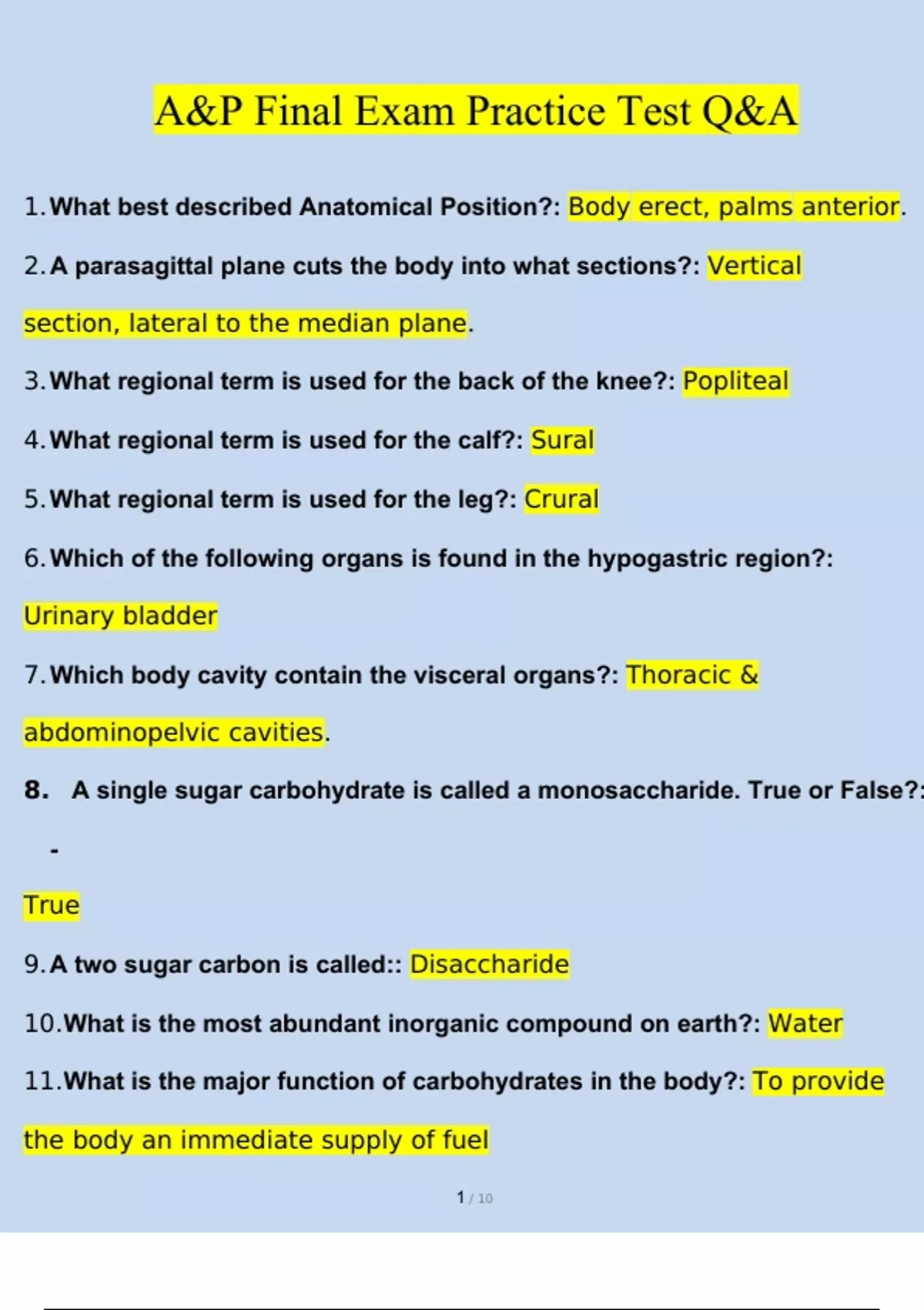 A&P Final Exam Practice Test | Questions with 100% Correct Answers ...