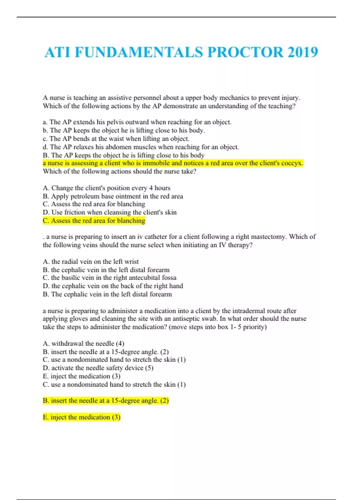 ATI FUNDAMENTALS PROCTOR 2019 - ATI RN Fundamentals - Stuvia US