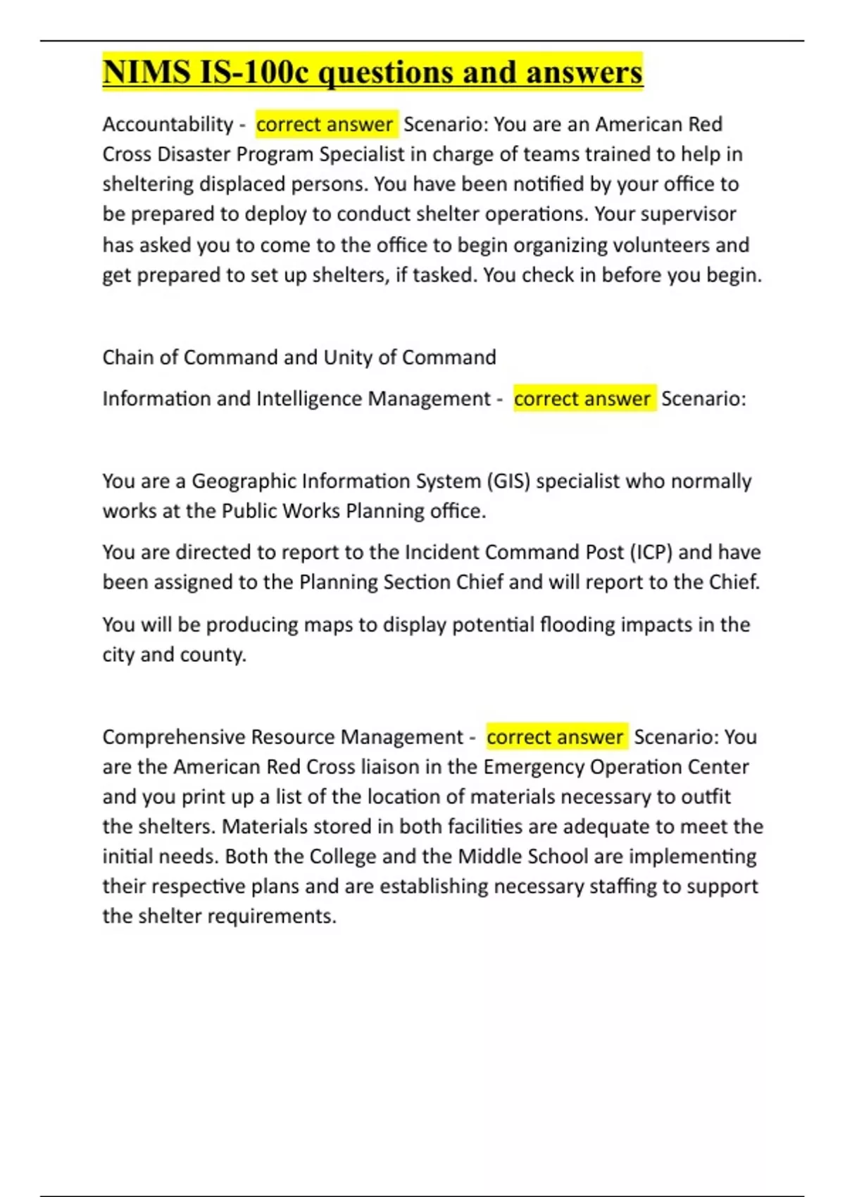 NIMS IS-100c questions and answers - NIMS IS-100c - Stuvia US