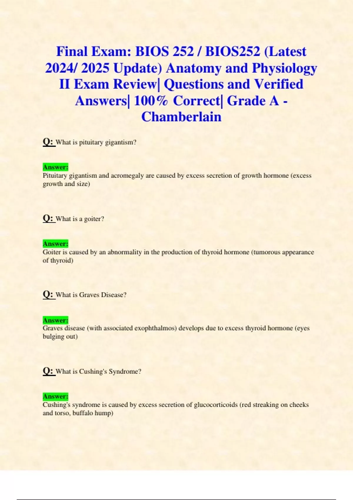 Final Exam Bios 252 Bios252 Latest 2024 2025 Update Anatomy And