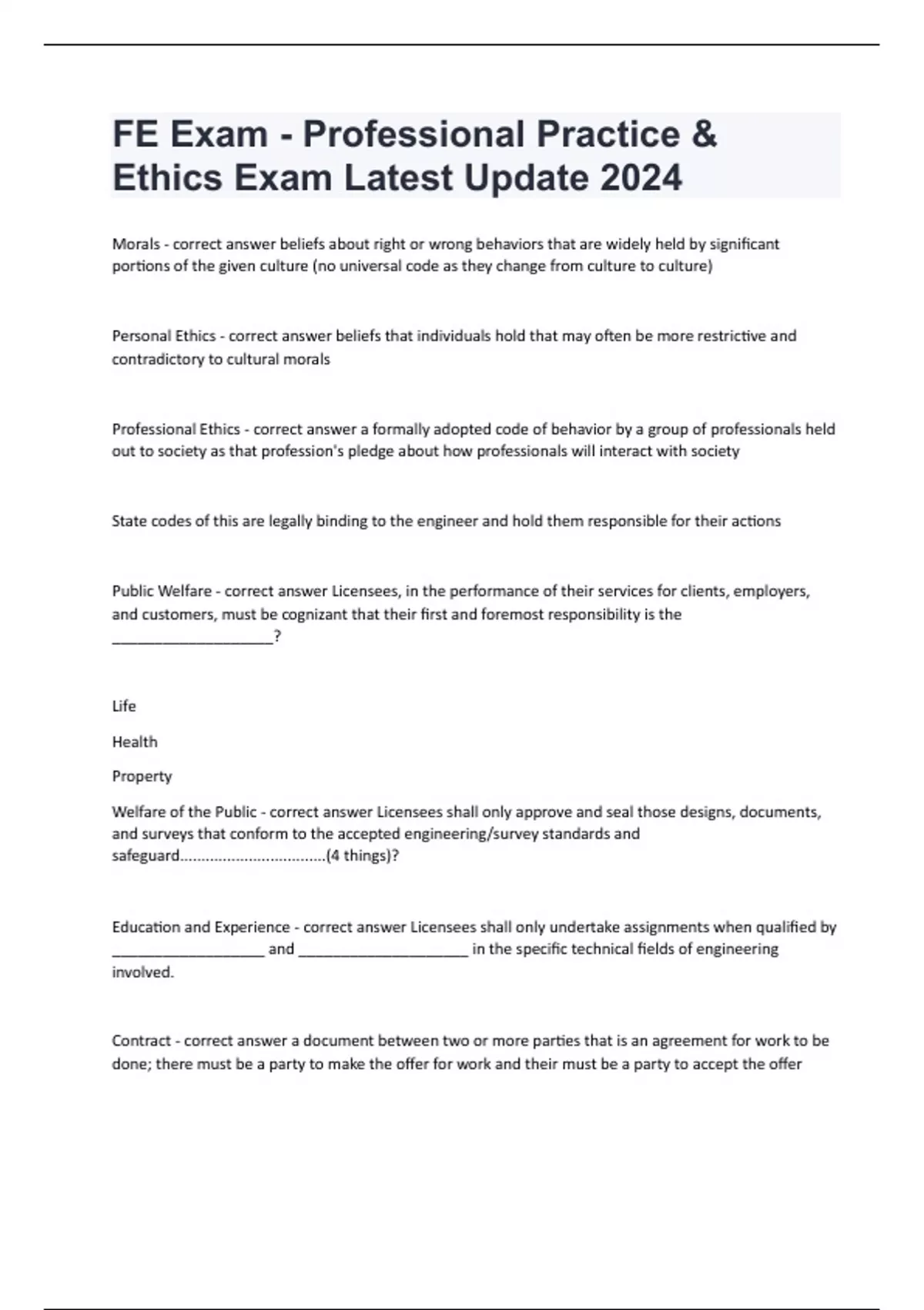 FE Exam - Professional Practice & Ethics Exam Latest Update 2024 - FE ...