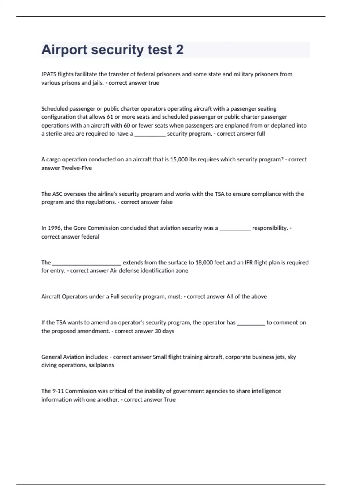 Airport security test 2 Question and answers correctly solved 2023/2024 ...
